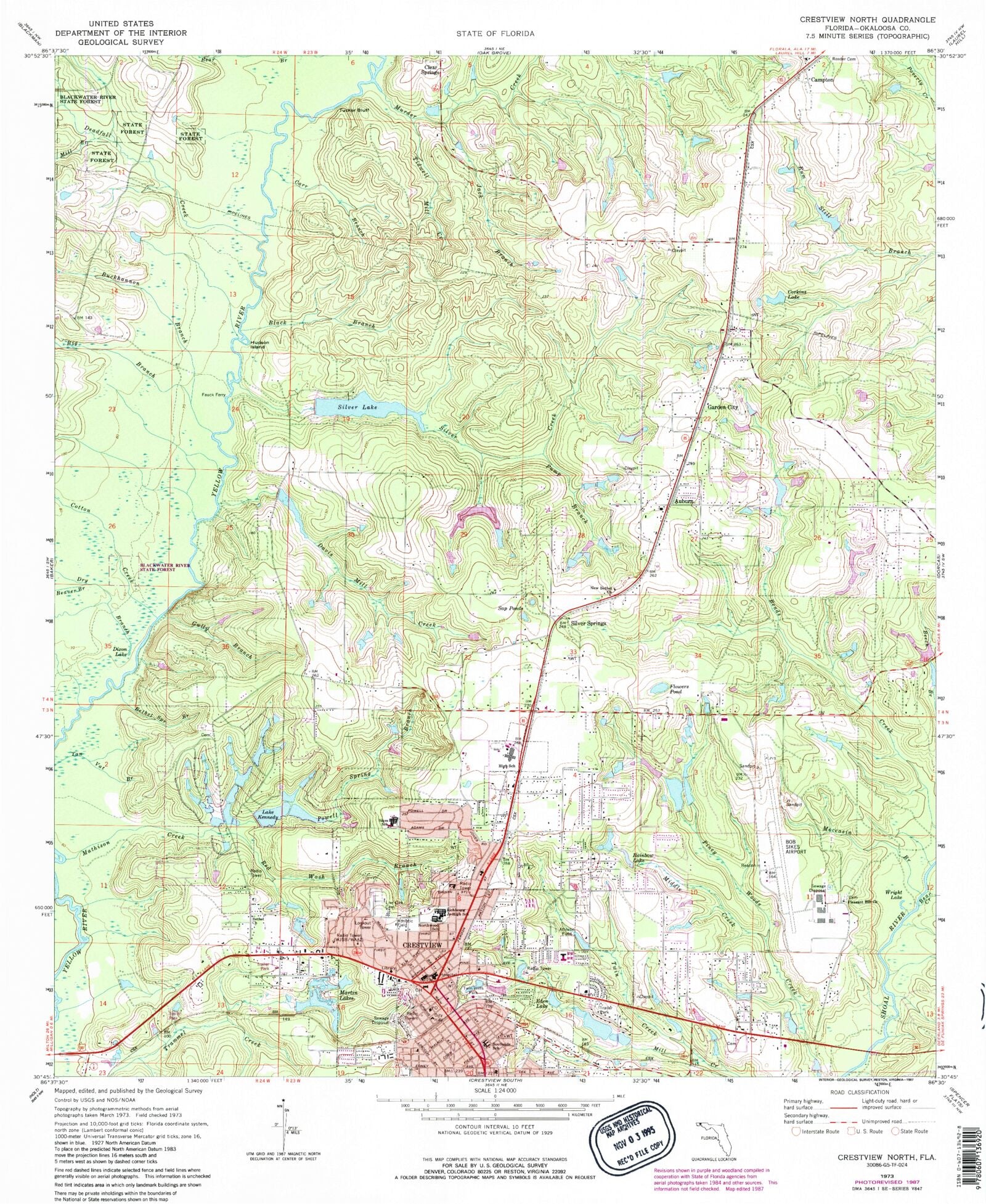 Classic USGS Crestview North Florida 7.5'x7.5' Topo Map – MyTopo Map Store
