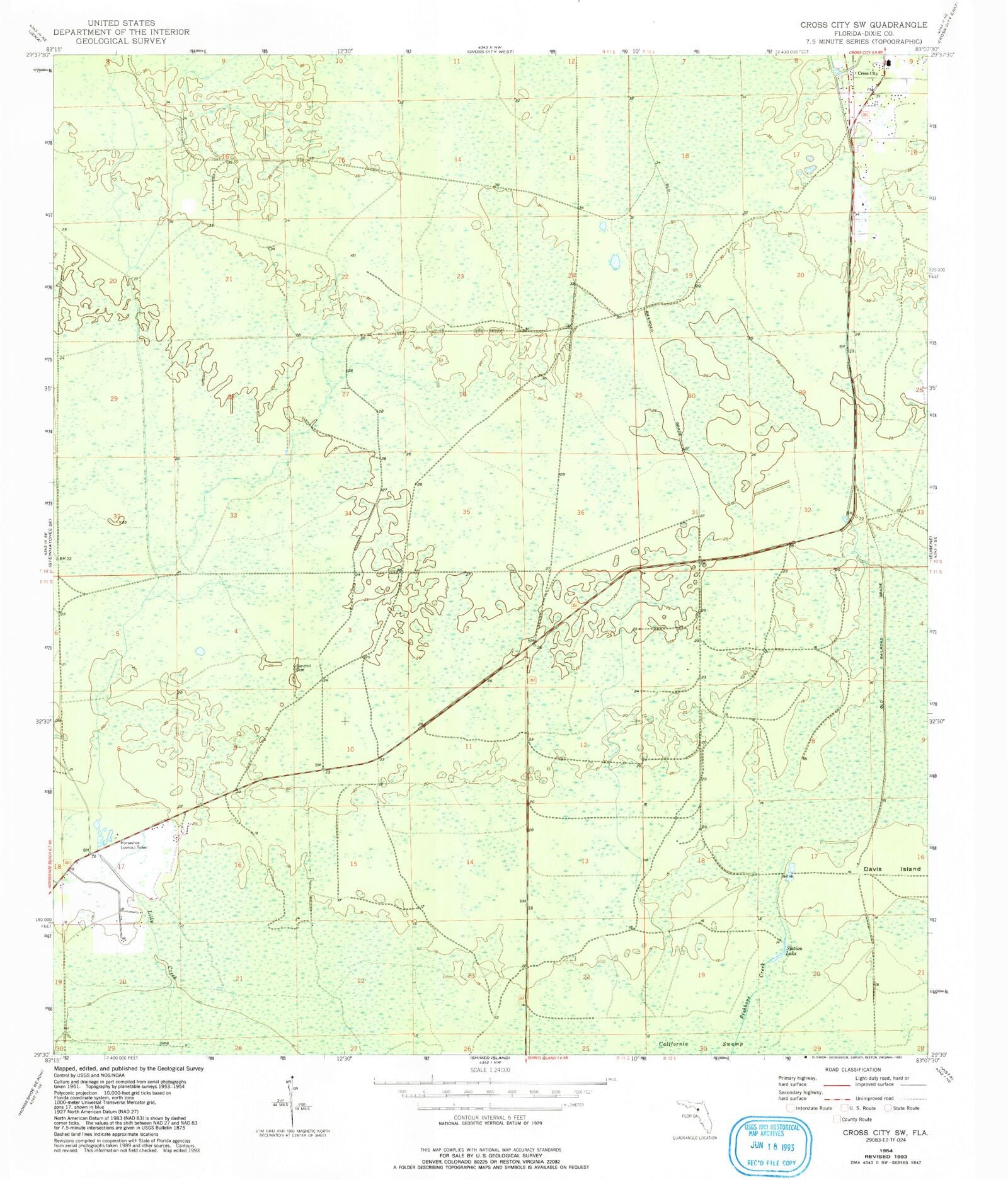 Classic USGS Cross City SW Florida 7.5'x7.5' Topo Map – MyTopo Map Store