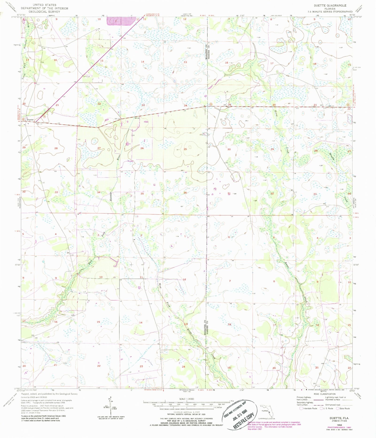 Classic USGS Duette Florida 7.5'x7.5' Topo Map – MyTopo Map Store