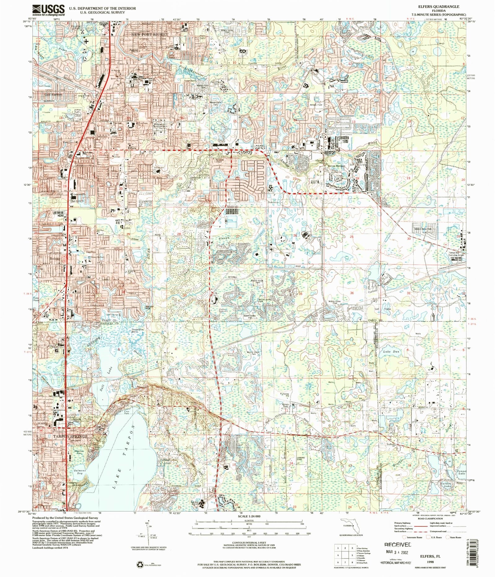 Classic USGS Elfers Florida 7.5'x7.5' Topo Map – MyTopo Map Store