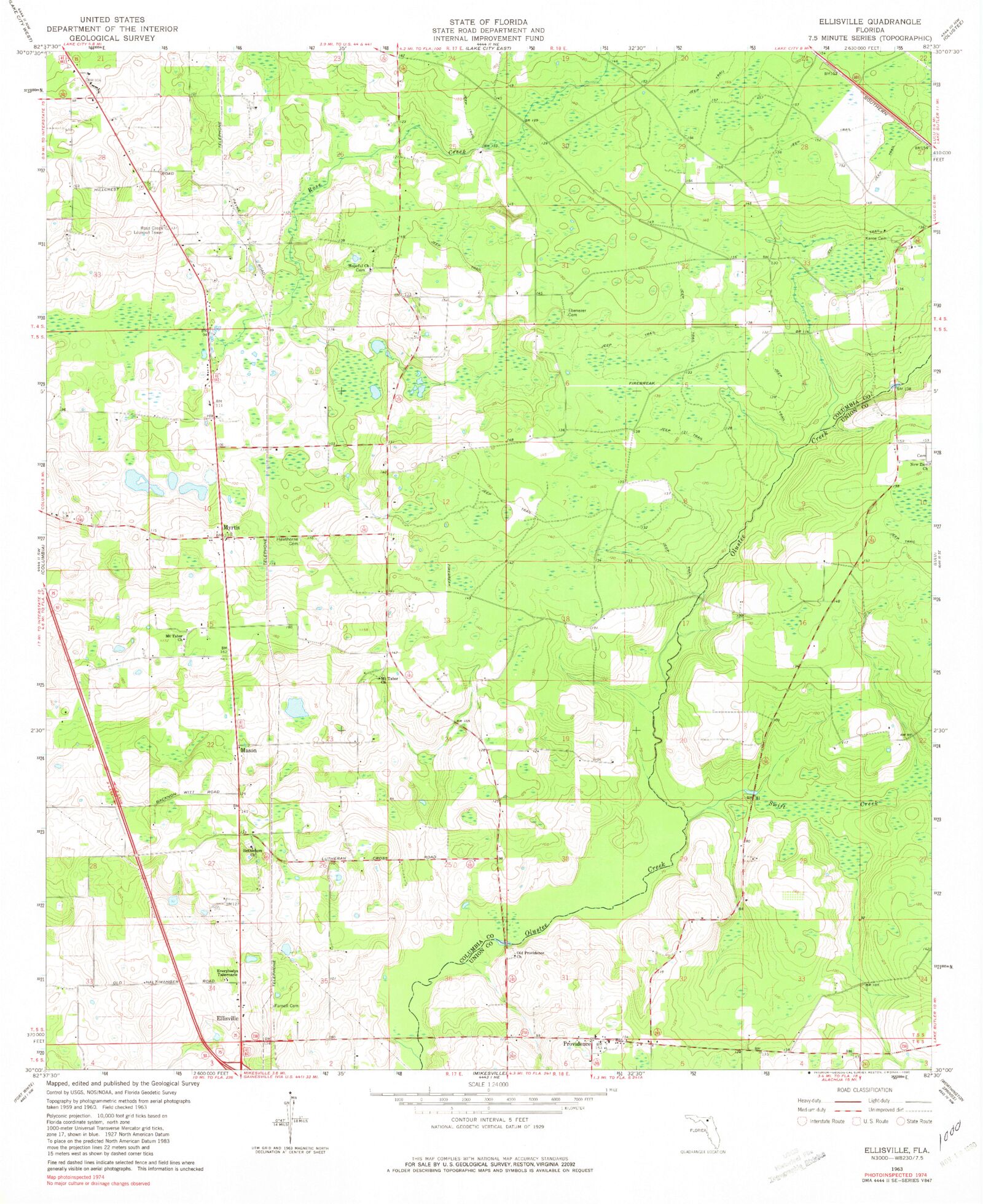 Classic USGS Ellisville Florida 7.5'x7.5' Topo Map – MyTopo Map Store