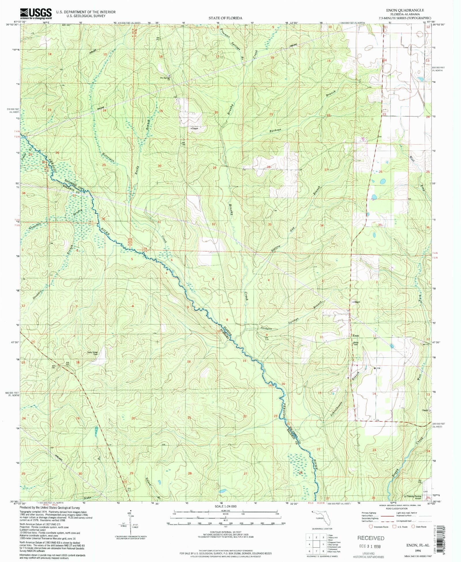 Classic USGS Enon Florida 7.5'x7.5' Topo Map – MyTopo Map Store