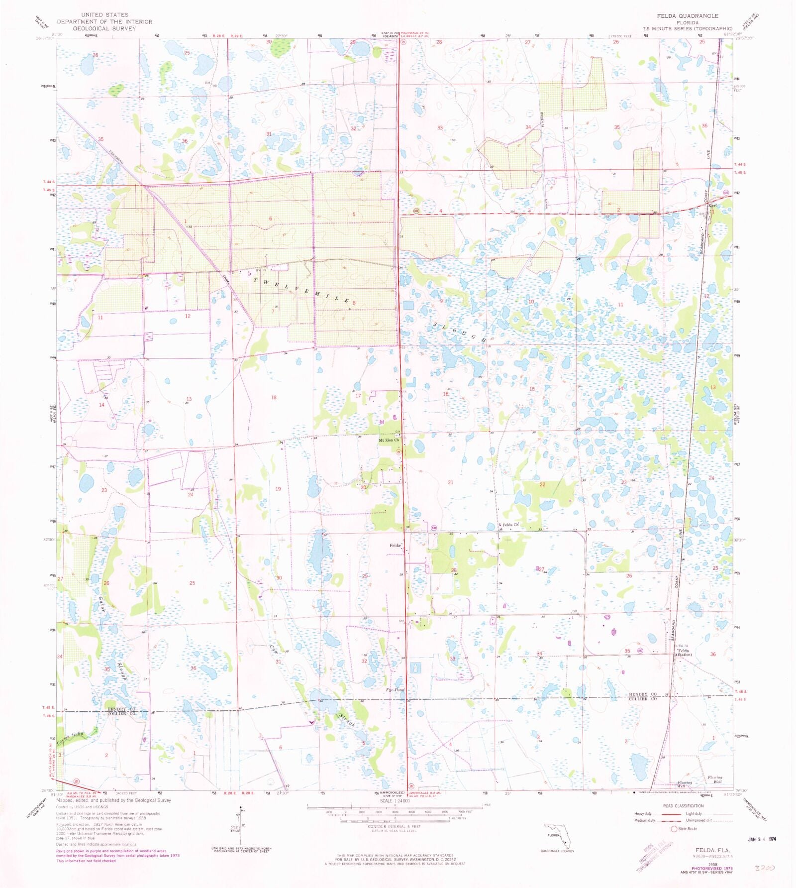 Classic USGS Felda Florida 7.5'x7.5' Topo Map – MyTopo Map Store