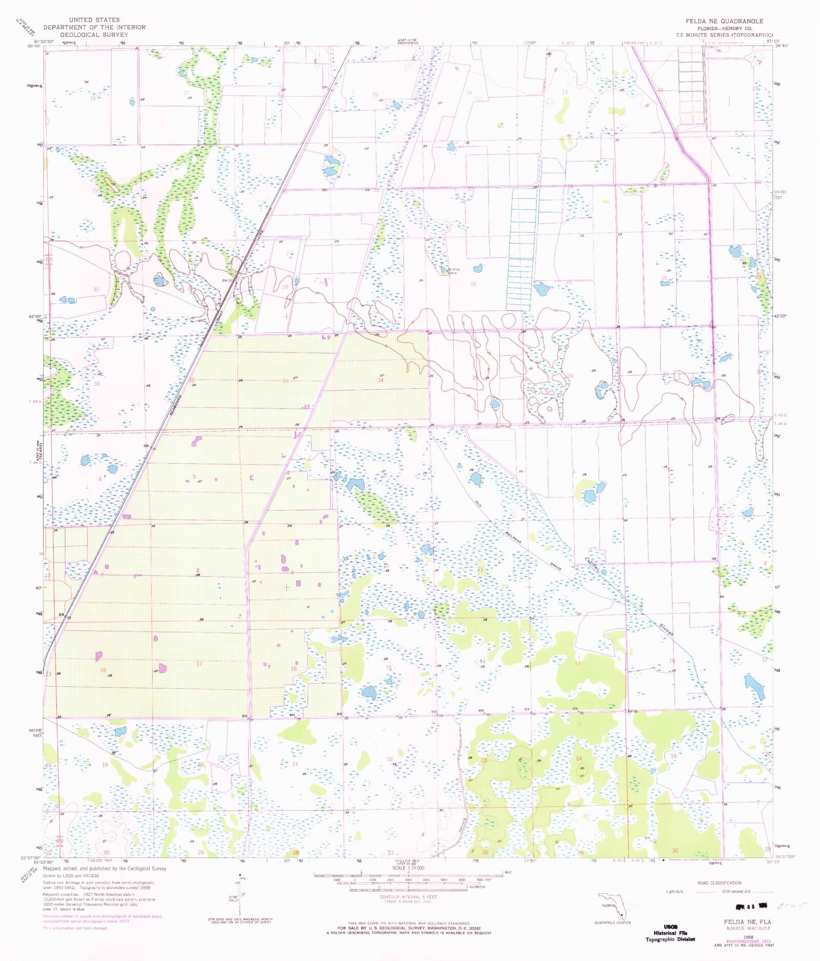 Classic USGS Felda NE Florida 7.5'x7.5' Topo Map – MyTopo Map Store