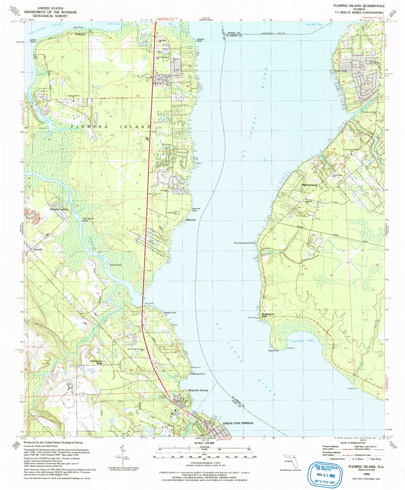 Classic USGS Fleming Island Florida 7.5'x7.5' Topo Map – MyTopo Map Store