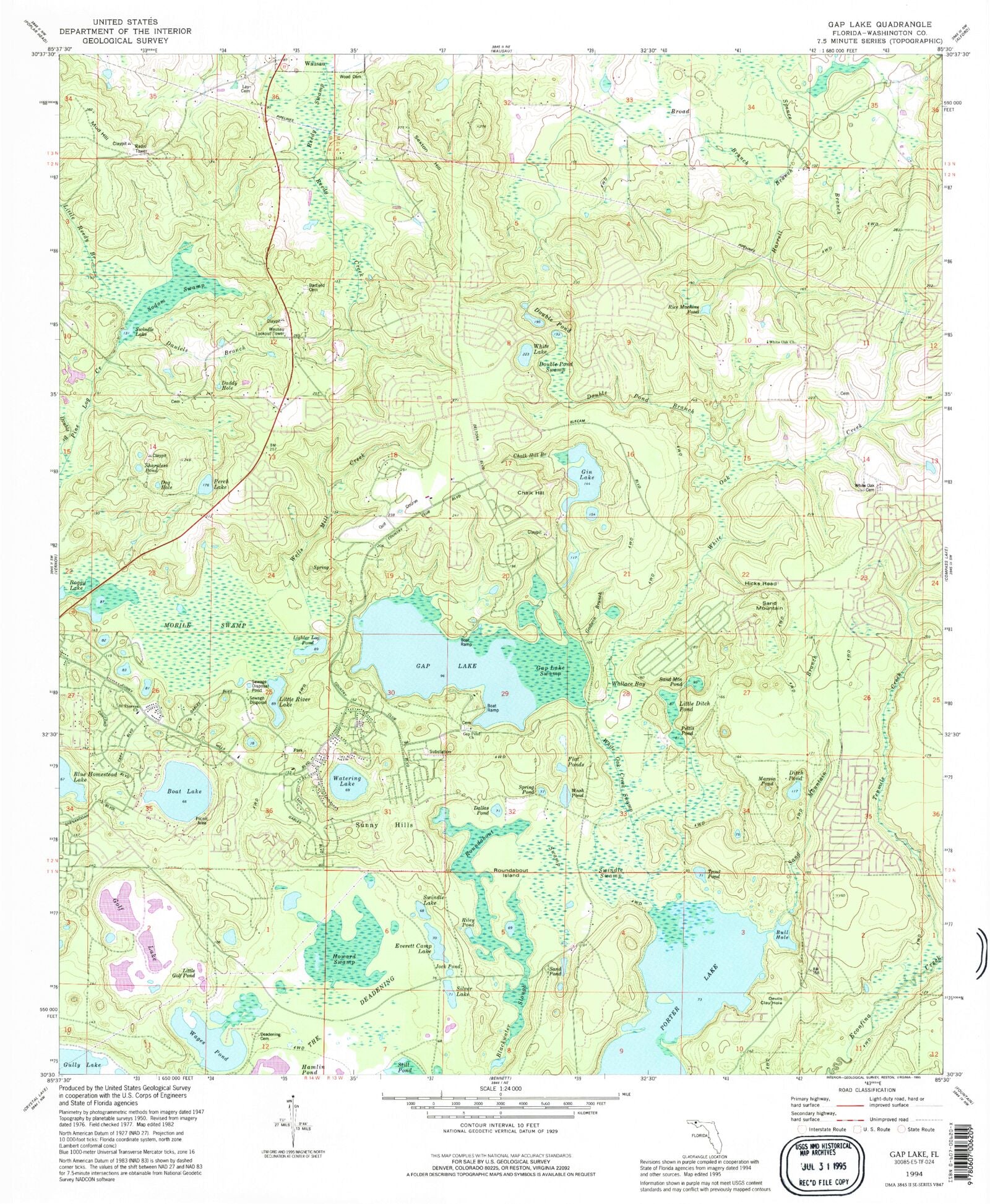 Classic USGS Gap Lake Florida 7.5'x7.5' Topo Map – MyTopo Map Store