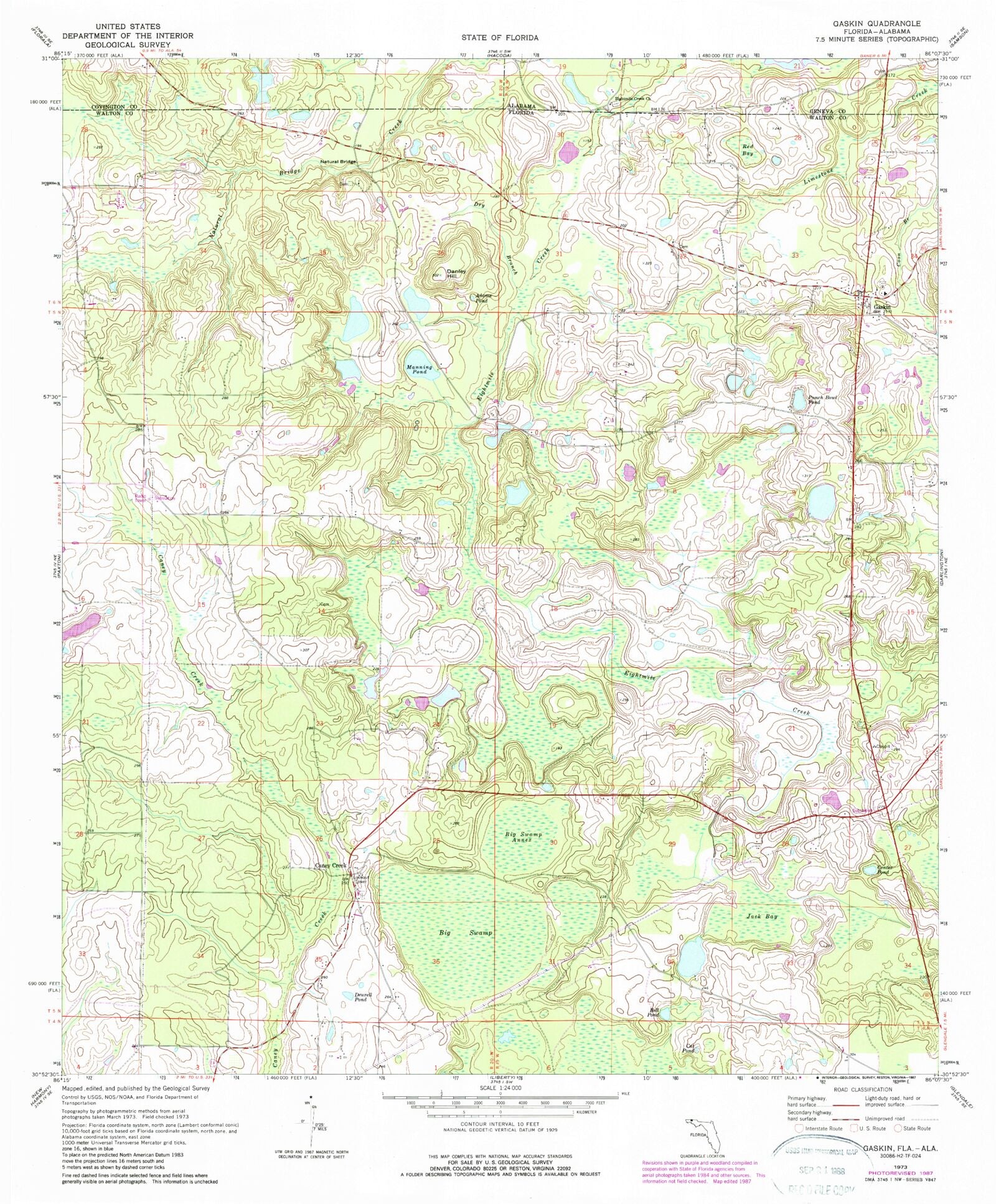 Classic USGS Gaskin Florida 7.5'x7.5' Topo Map – MyTopo Map Store