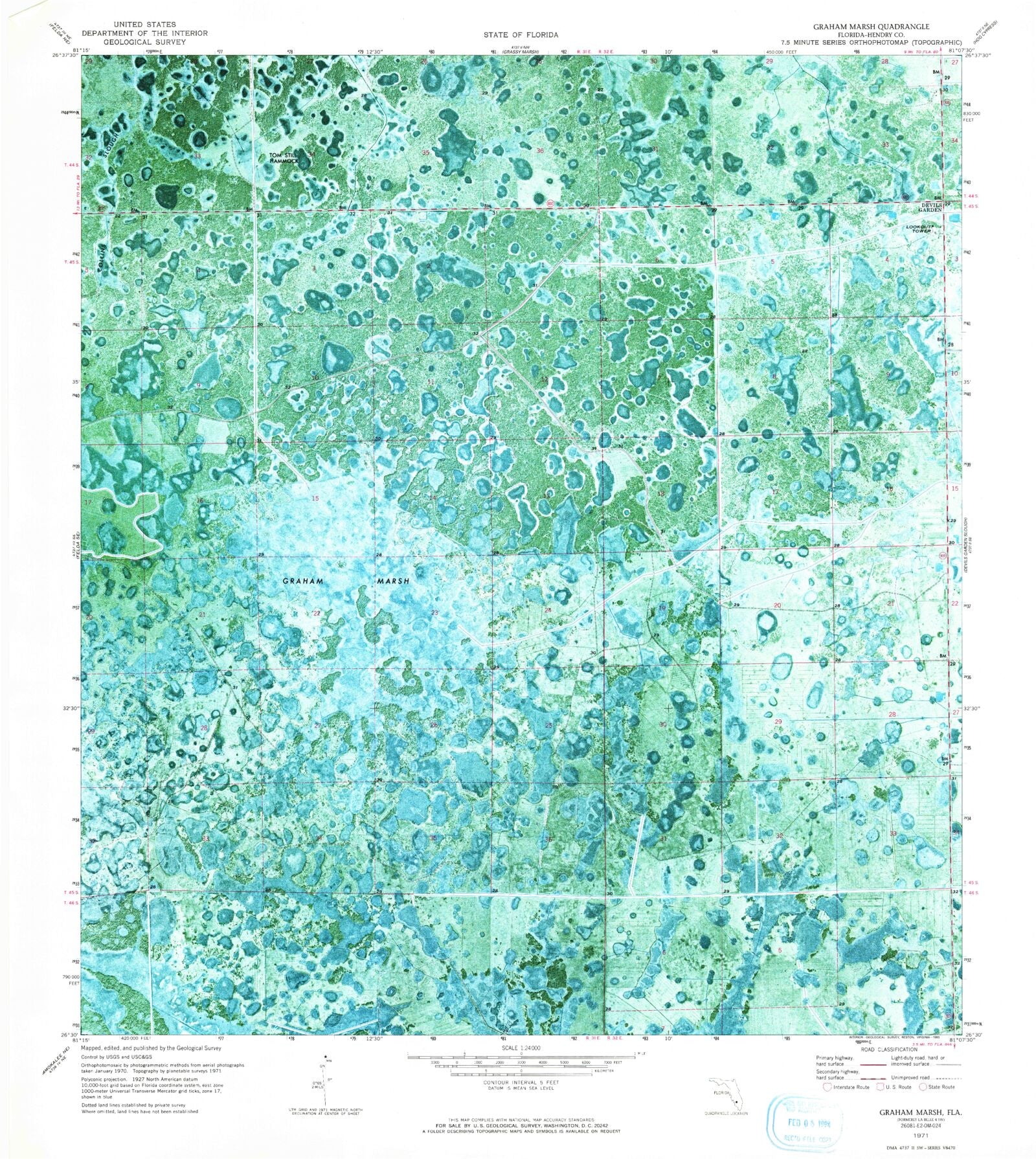 Classic USGS Graham Marsh Florida 7.5'x7.5' Topo Map – MyTopo Map Store