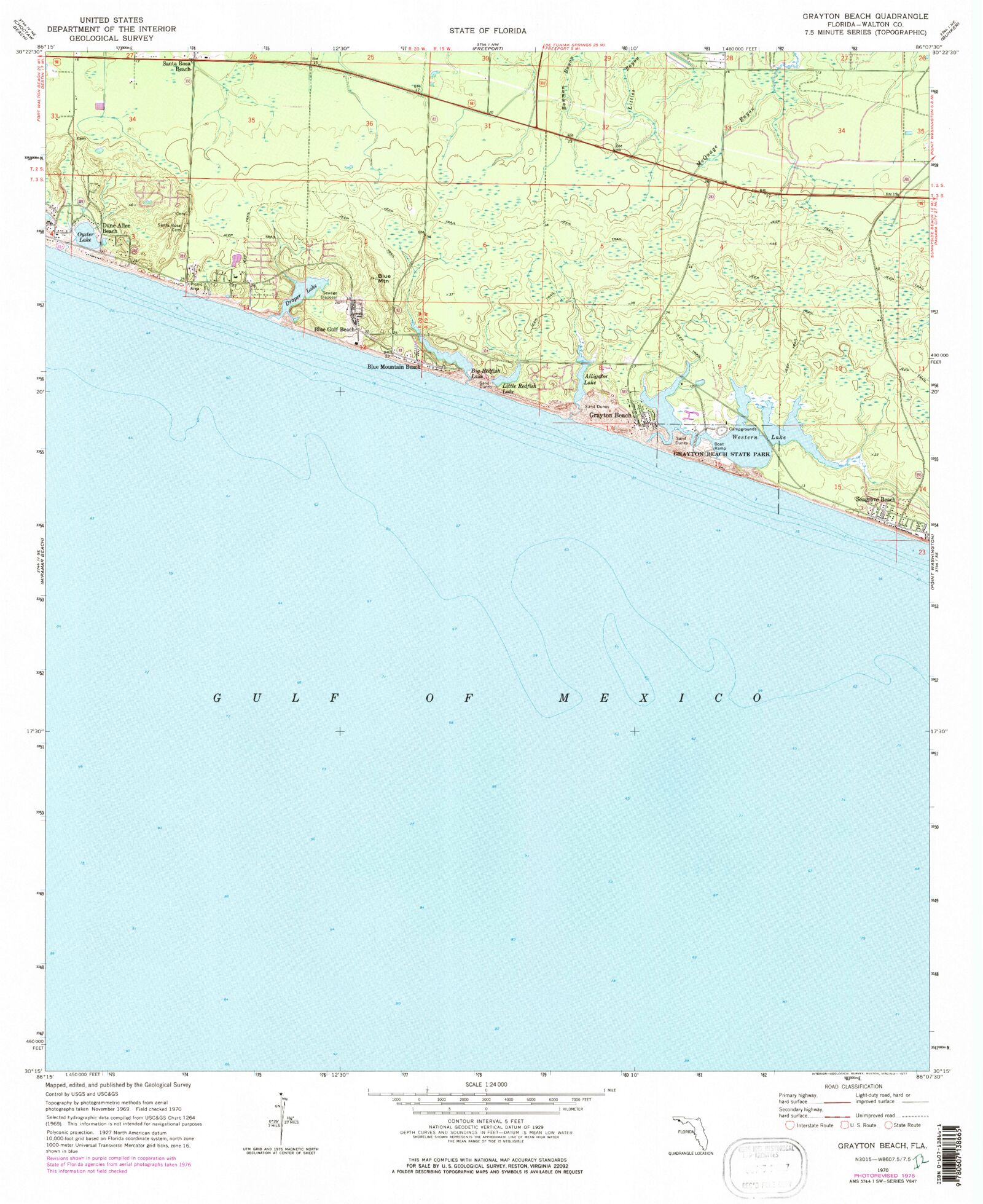 Classic USGS Grayton Beach Florida 7.5'x7.5' Topo Map – MyTopo Map Store