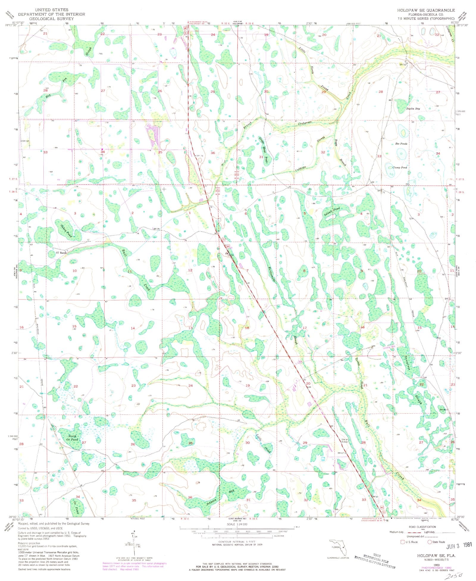Classic USGS Holopaw SE Florida 7.5'x7.5' Topo Map – MyTopo Map Store