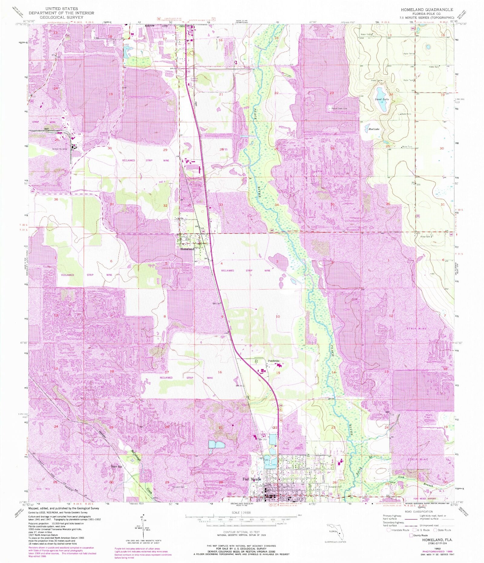 Classic USGS Homeland Florida 7.5'x7.5' Topo Map – MyTopo Map Store