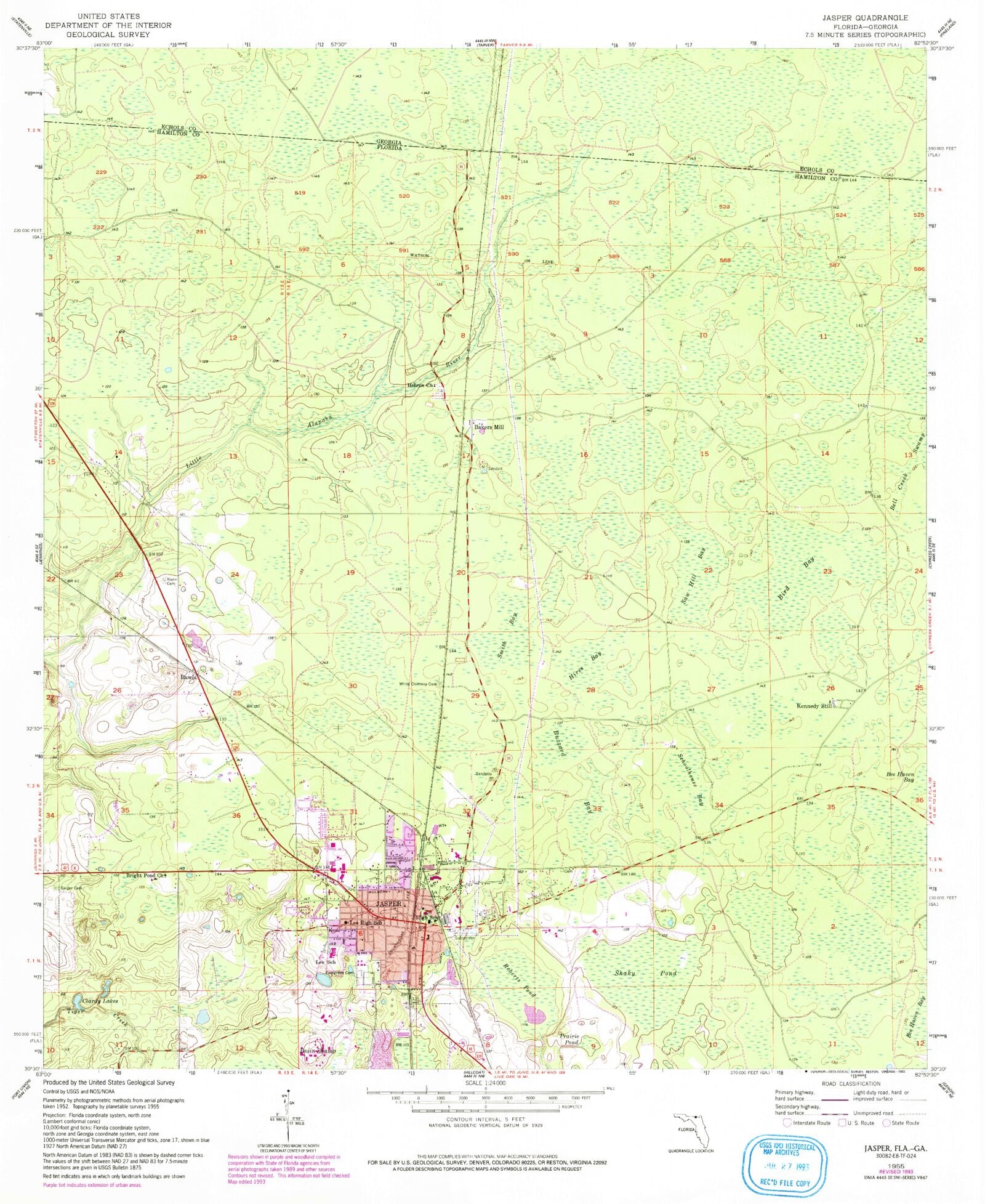 Classic USGS Jasper Florida 7.5'x7.5' Topo Map – MyTopo Map Store