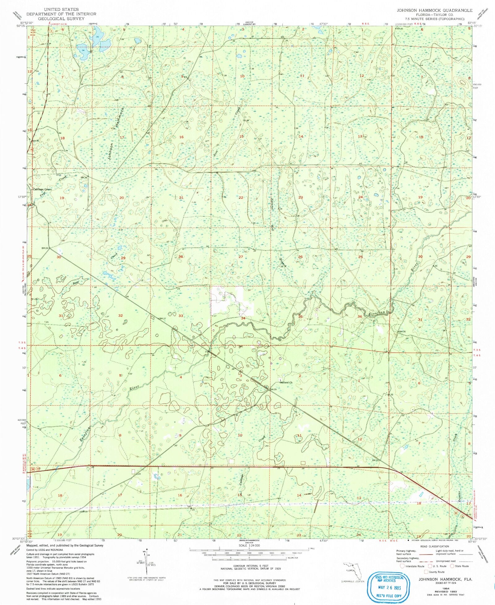 Classic USGS Johnson Hammock Florida 7.5'x7.5' Topo Map – MyTopo Map Store
