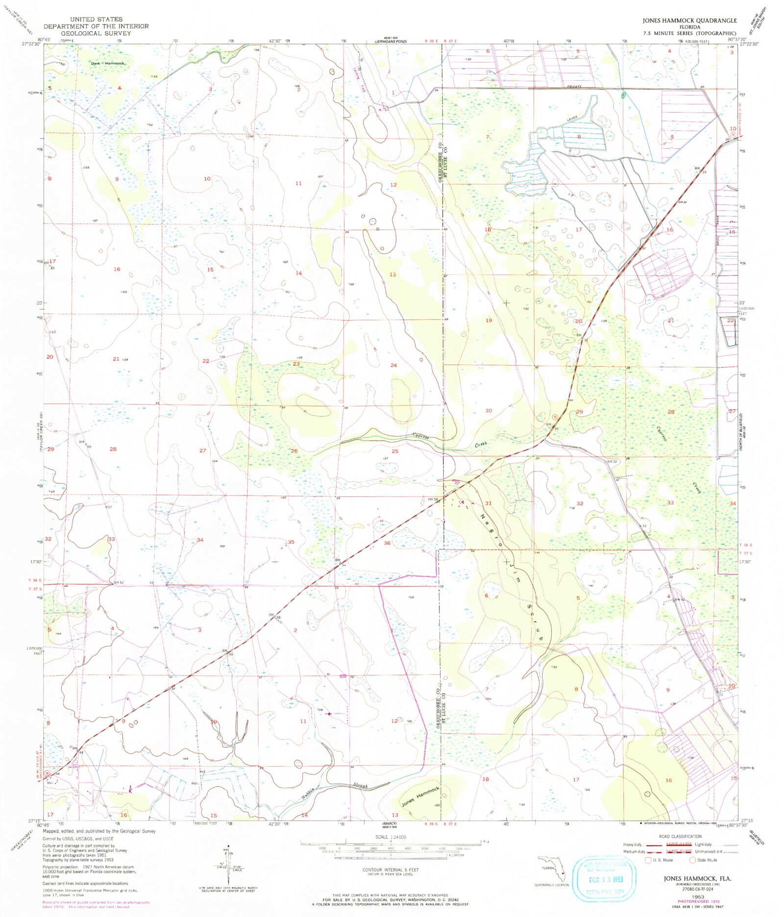 Classic USGS Jones Hammock Florida 7.5'x7.5' Topo Map – MyTopo Map Store