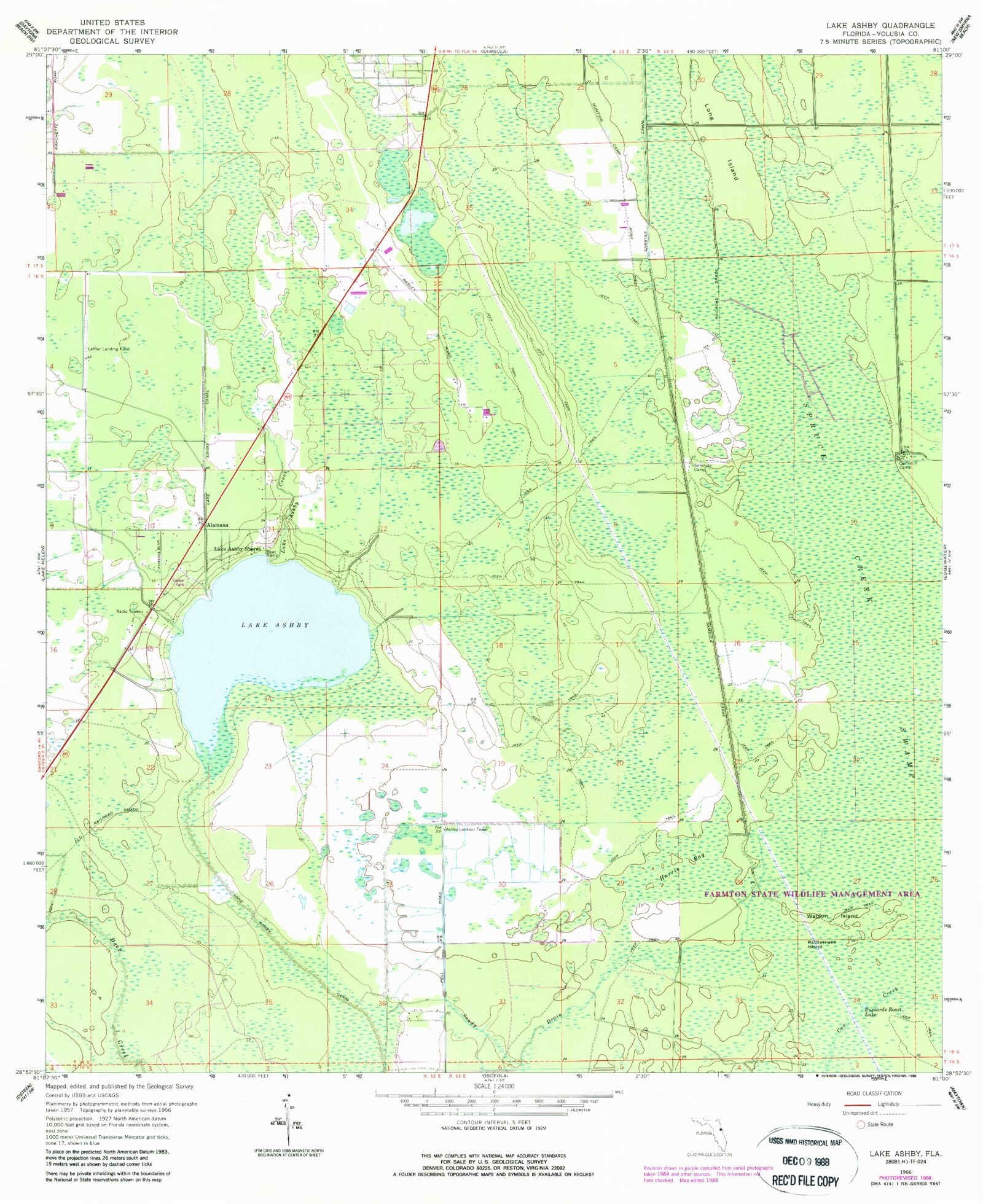 Classic USGS Lake Ashby Florida 7.5'x7.5' Topo Map – MyTopo Map Store