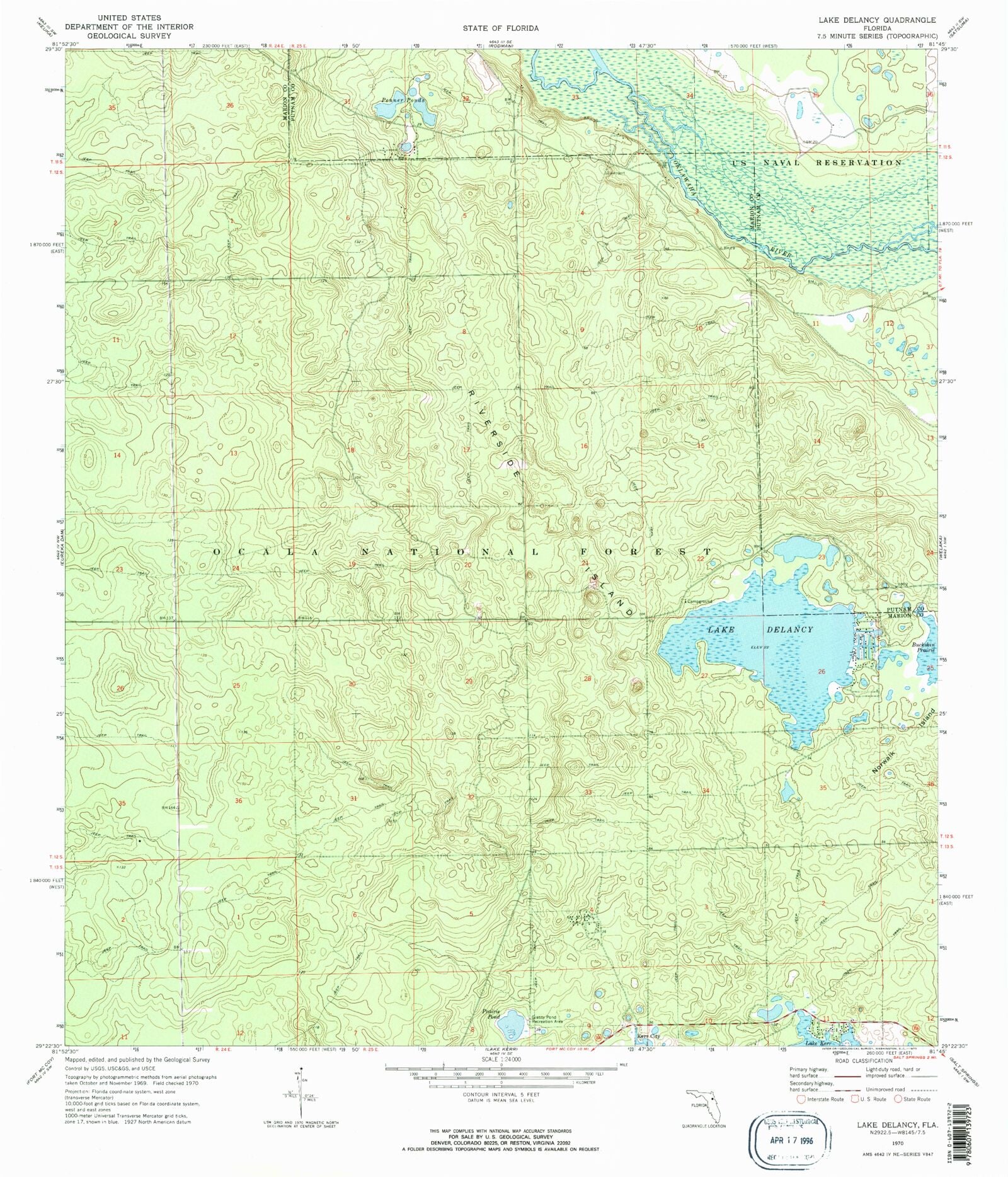 Classic USGS Lake Delancy Florida 7.5'x7.5' Topo Map – MyTopo Map Store