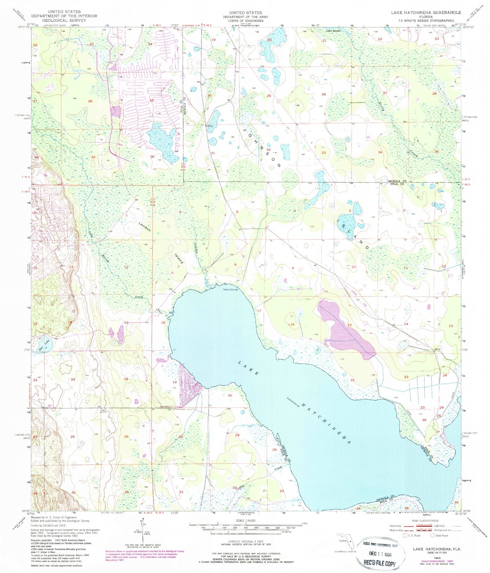 Classic USGS Lake Hatchineha Florida 7.5'x7.5' Topo Map – MyTopo Map Store