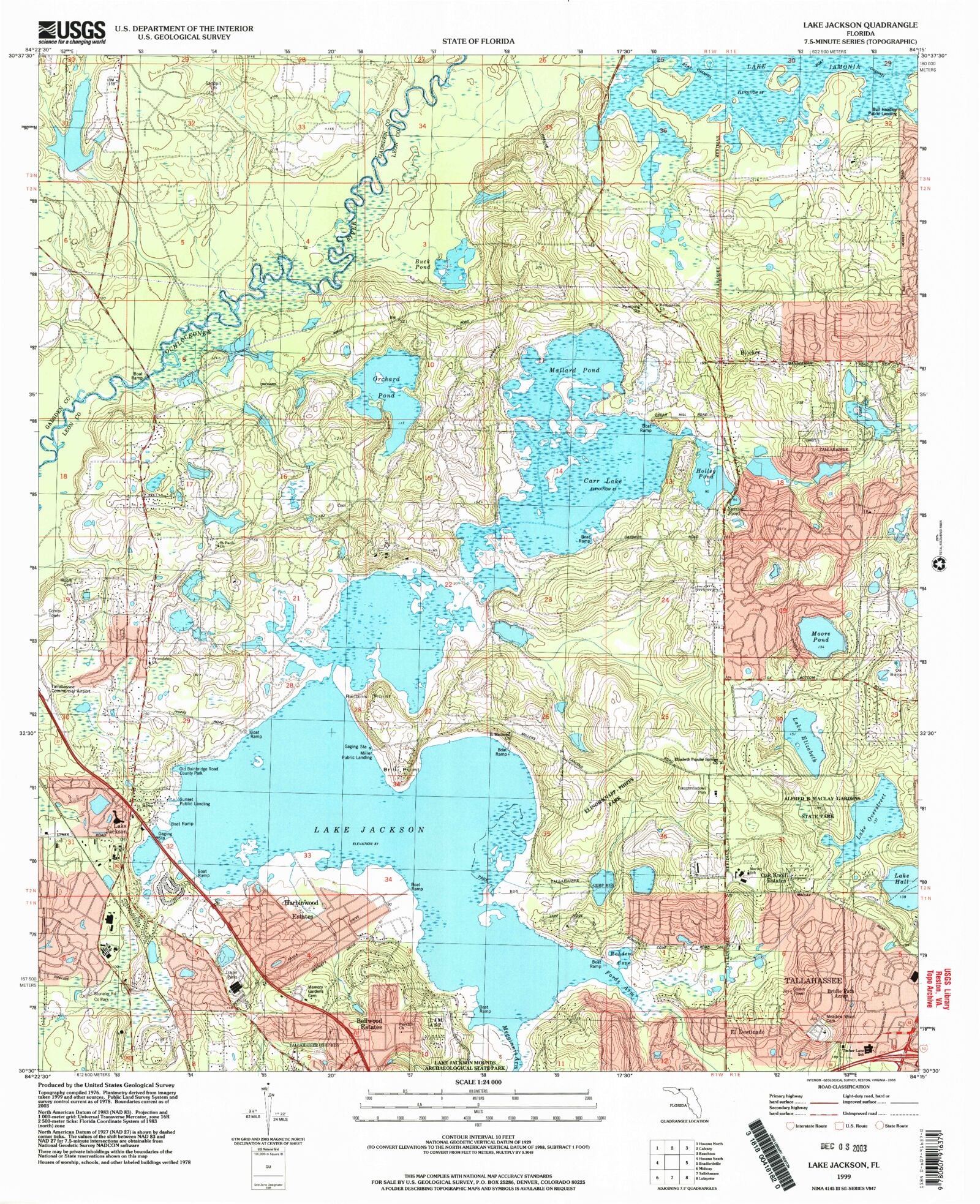 Classic USGS Lake Jackson Florida 7.5'x7.5' Topo Map – MyTopo Map Store