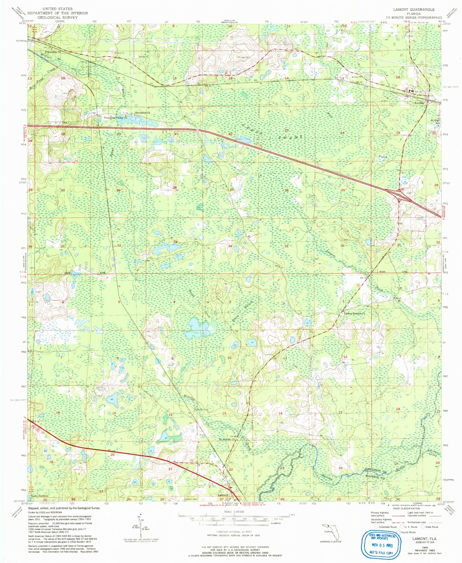 Classic USGS Lamont Florida 7.5'x7.5' Topo Map – MyTopo Map Store