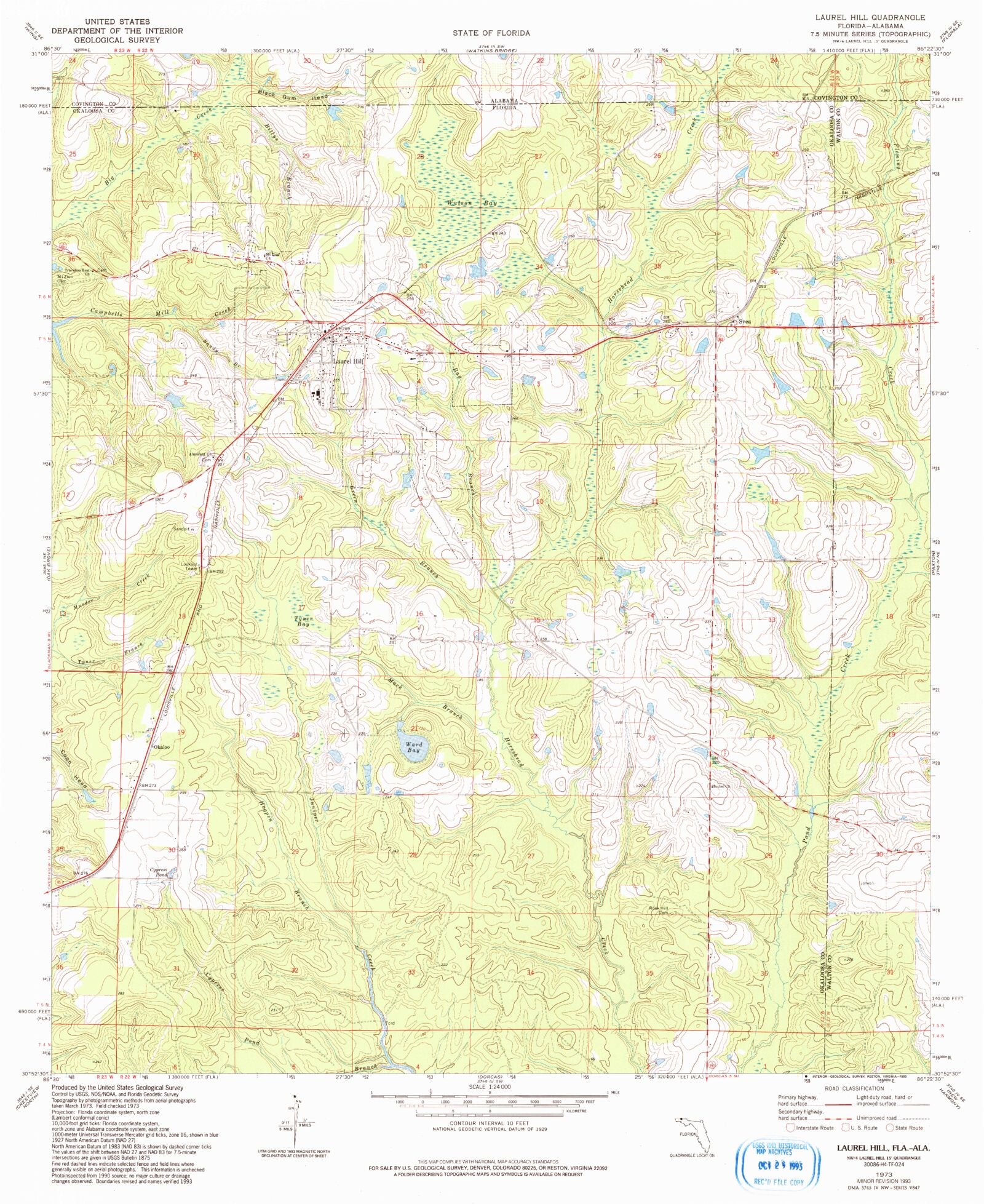 Classic USGS Laurel Hill Florida 7.5'x7.5' Topo Map – MyTopo Map Store