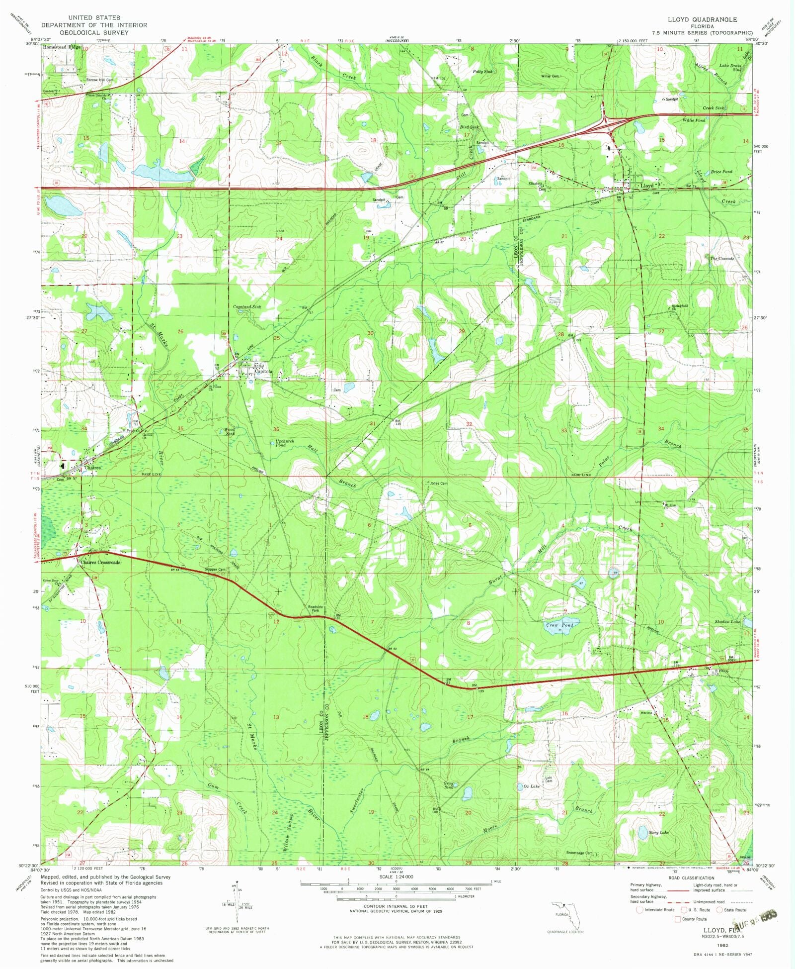 Classic USGS Lloyd Florida 7.5'x7.5' Topo Map – MyTopo Map Store
