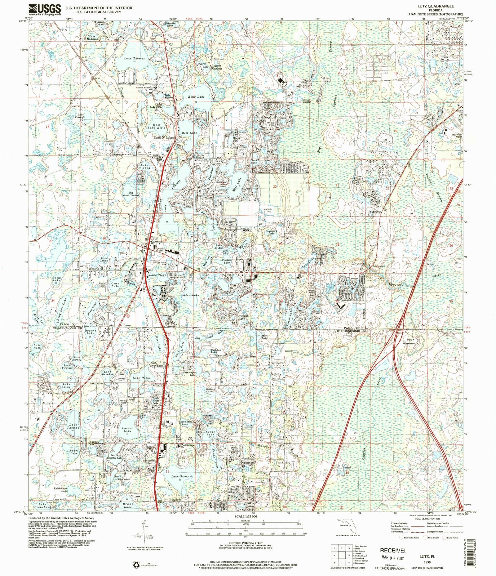 Classic USGS Lutz Florida 7.5'x7.5' Topo Map – MyTopo Map Store