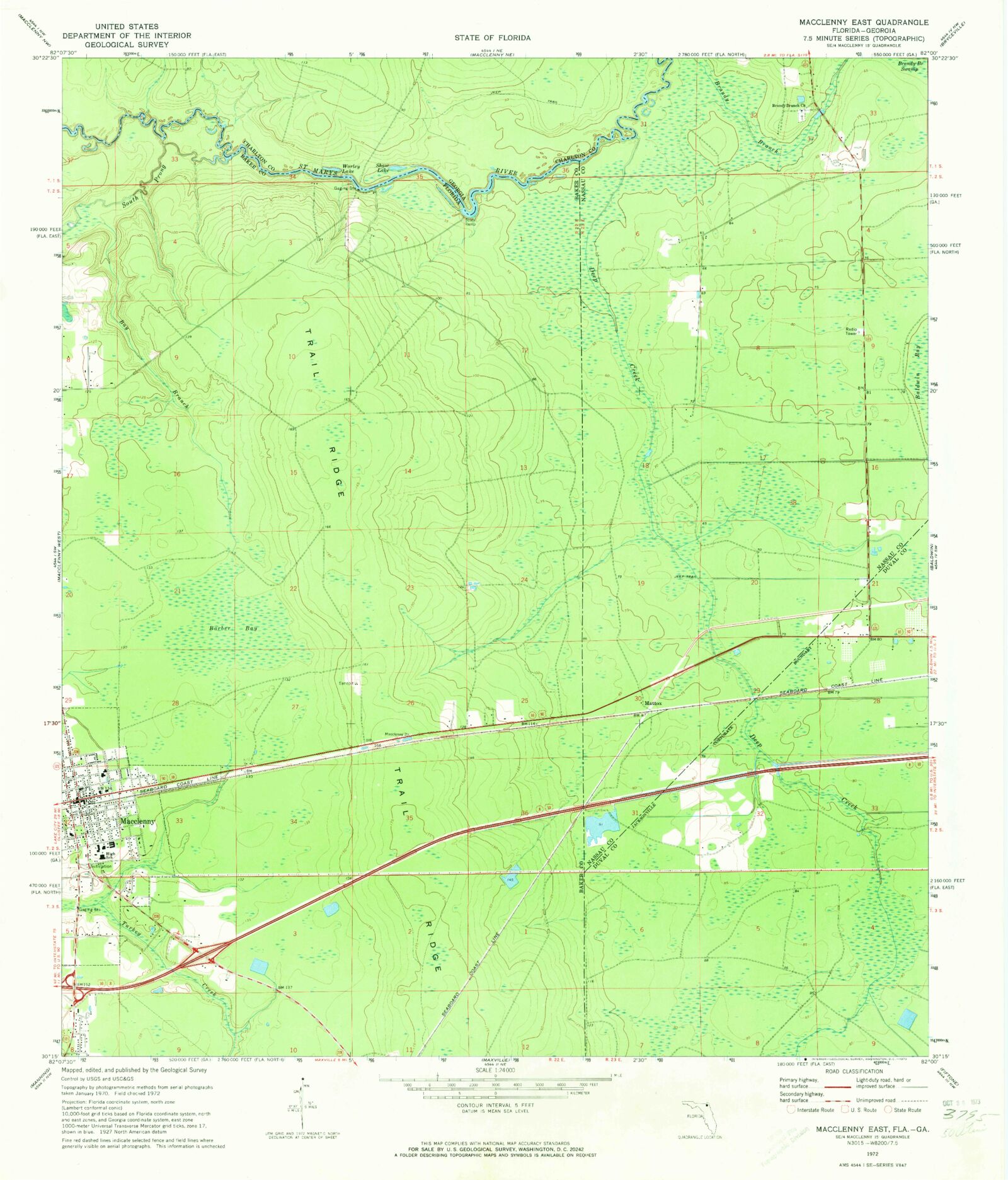 Classic USGS Macclenny East Florida 7.5'x7.5' Topo Map – MyTopo Map Store