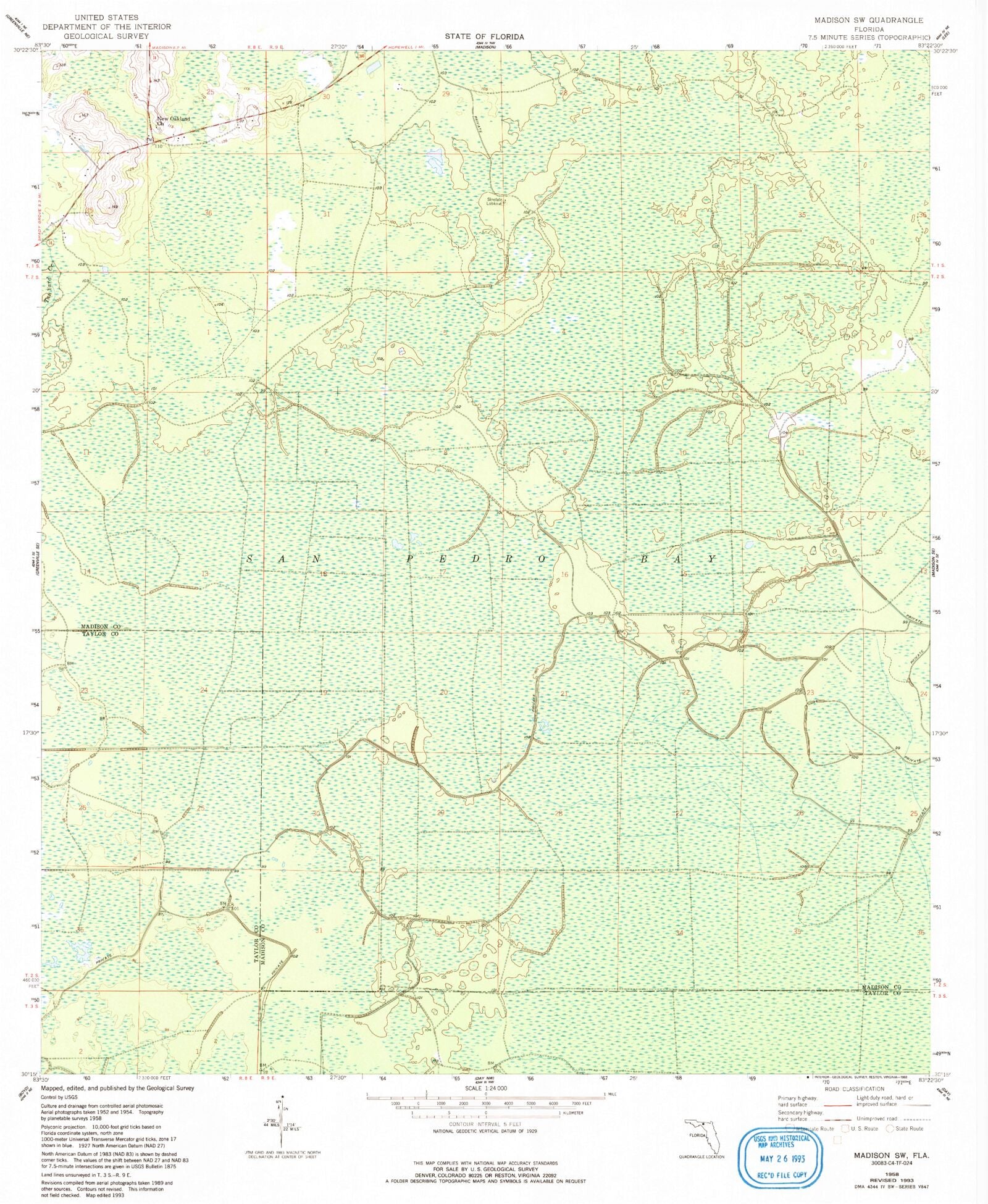 Classic USGS Madison SW Florida 7.5'x7.5' Topo Map – MyTopo Map Store
