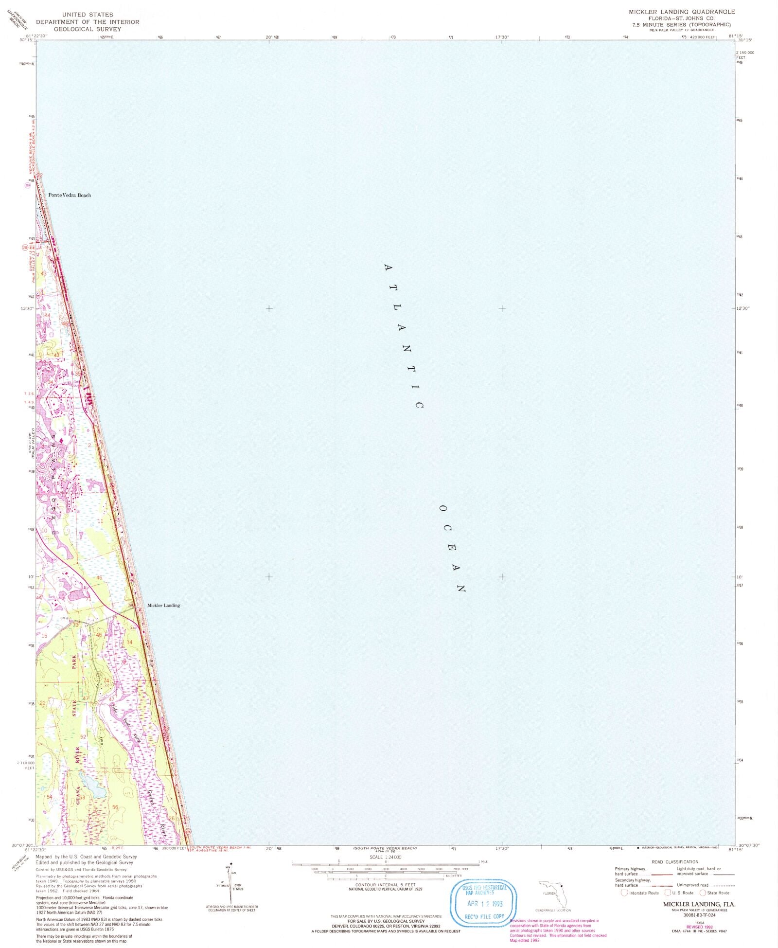 Classic USGS Mickler Landing Florida 7.5'x7.5' Topo Map – MyTopo Map Store