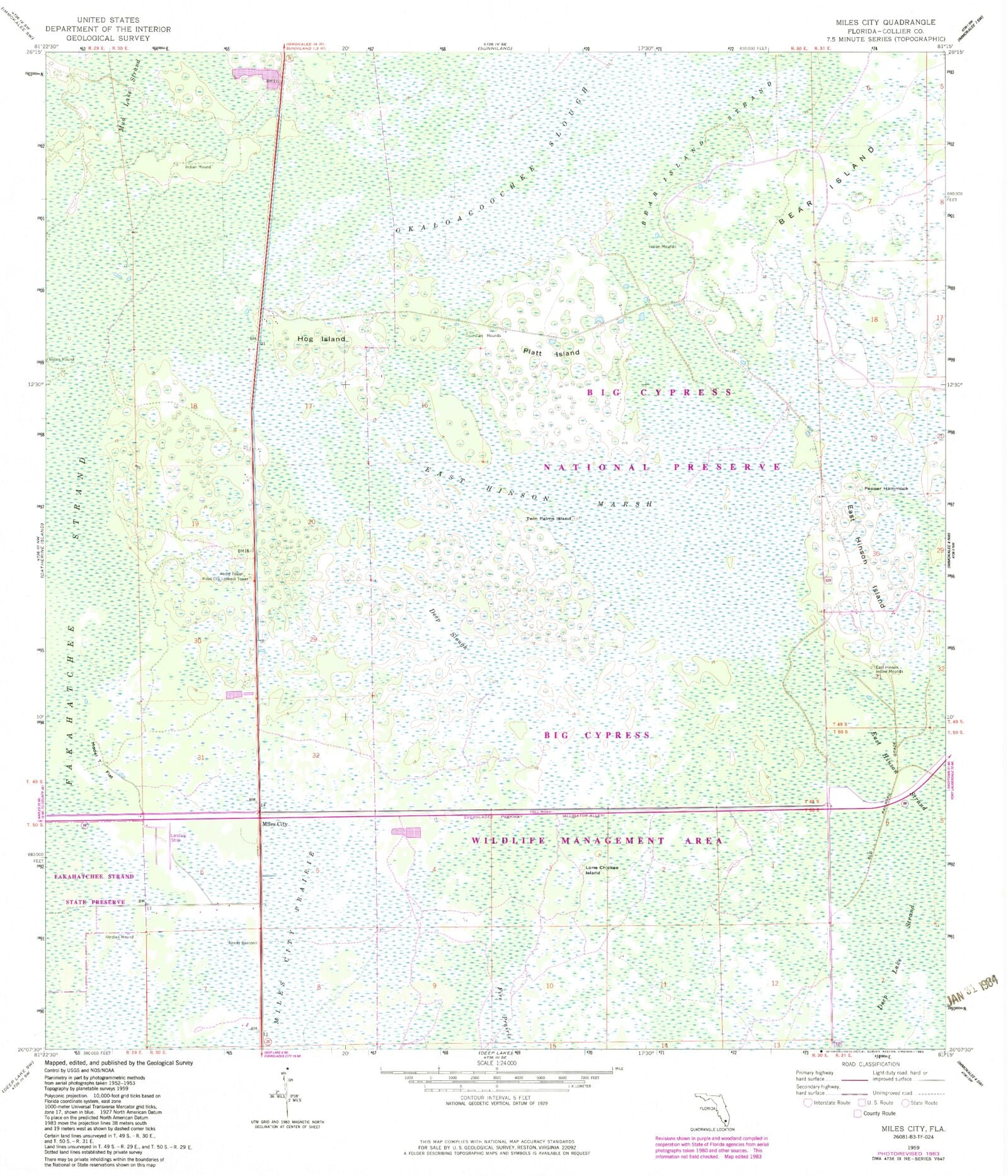 Classic USGS Miles City Florida 7.5'x7.5' Topo Map – MyTopo Map Store
