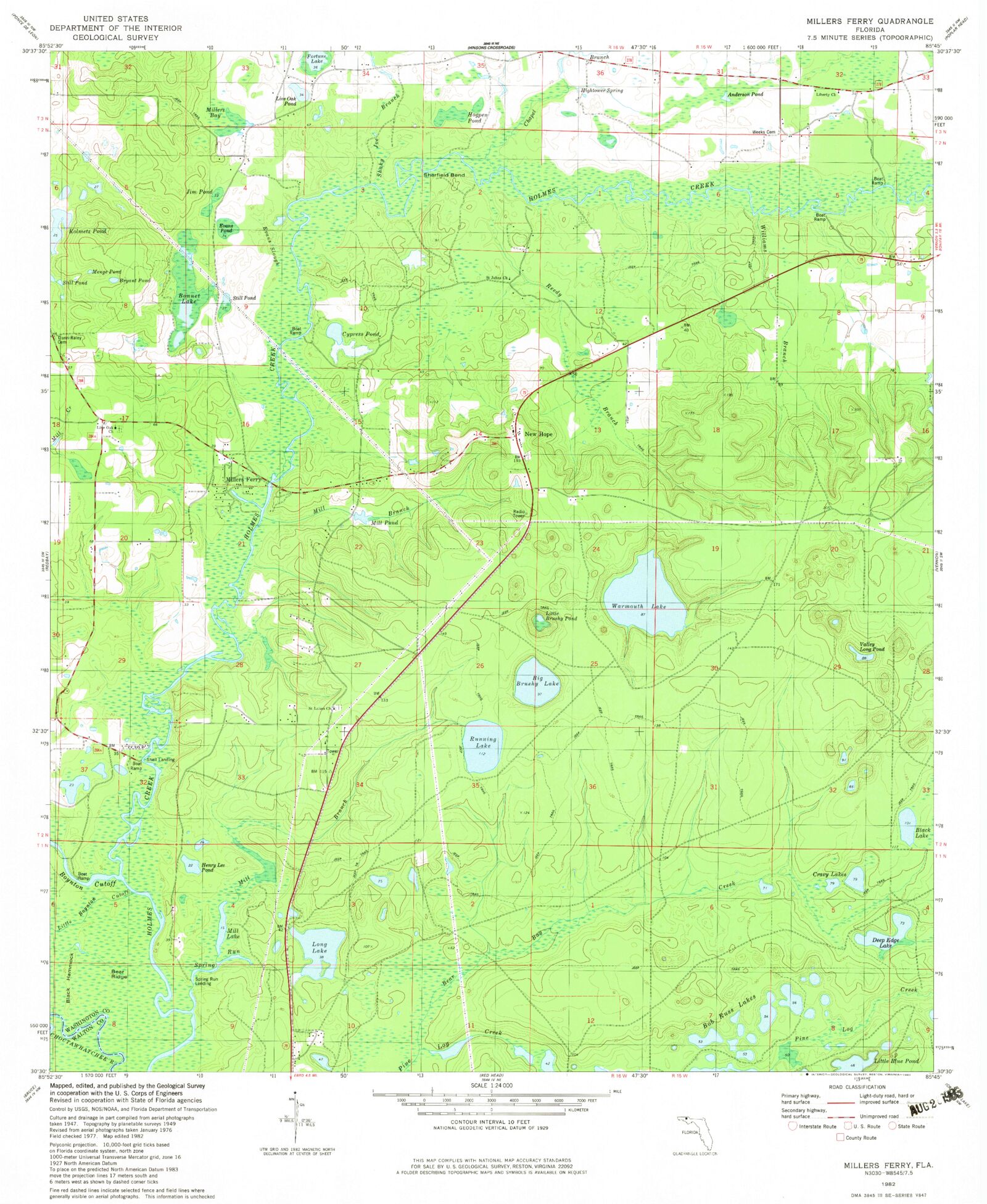 Classic USGS Millers Ferry Florida 7.5'x7.5' Topo Map – MyTopo Map Store