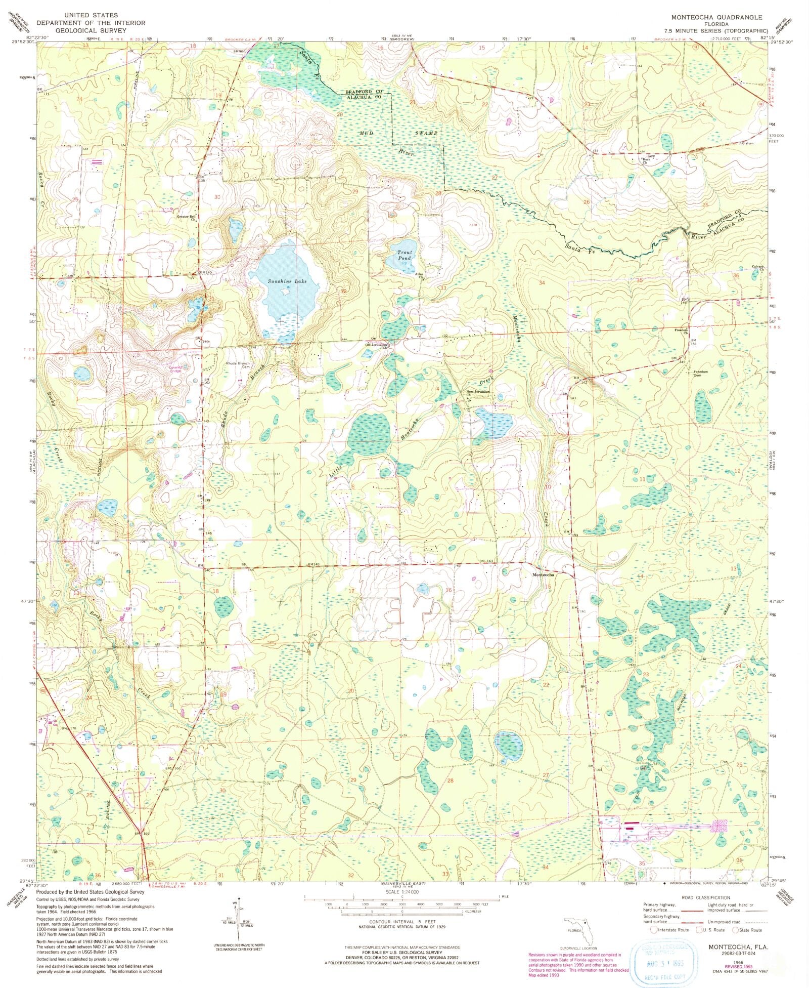 Classic USGS Monteocha Florida 7.5'x7.5' Topo Map – MyTopo Map Store