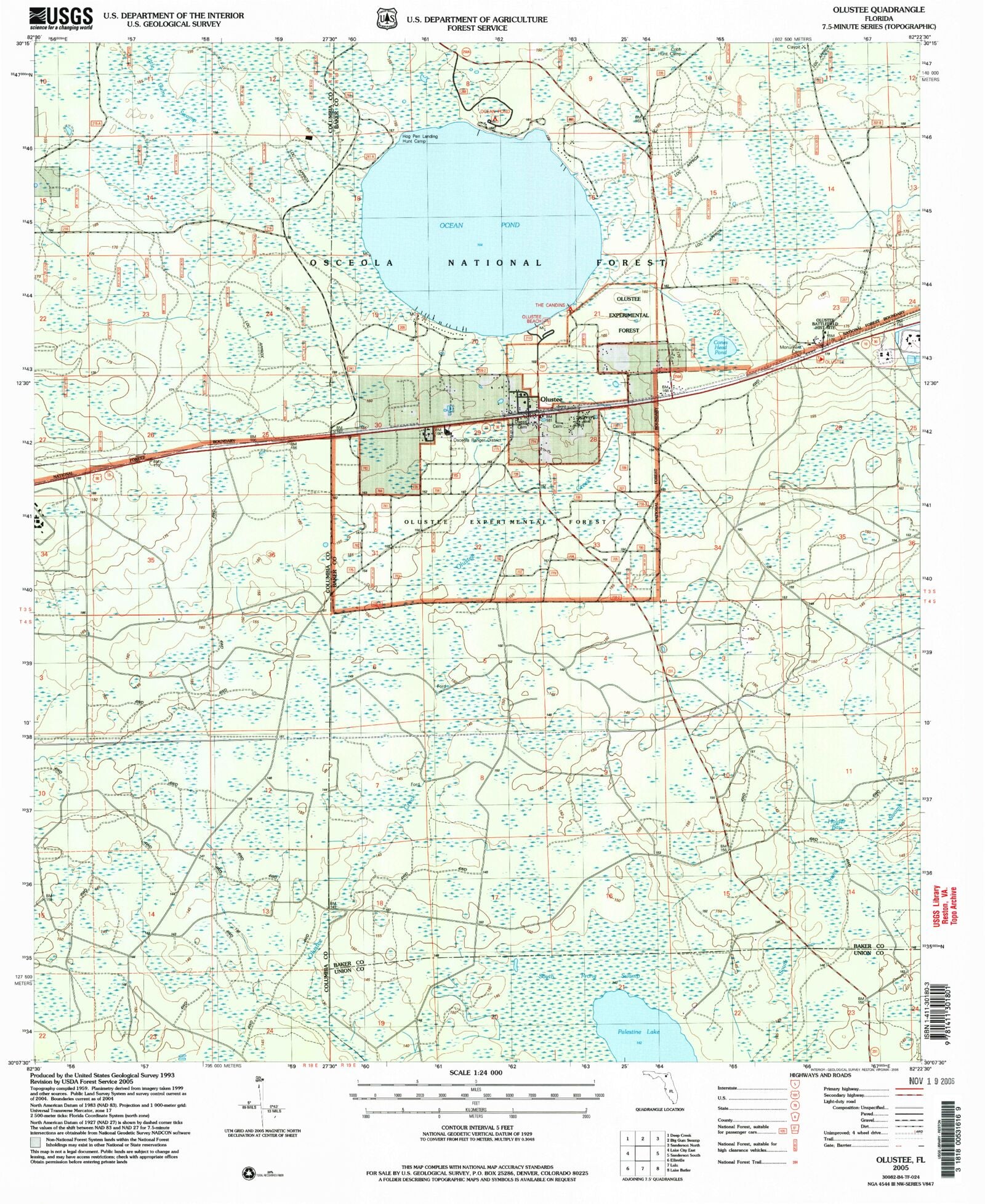 Classic USGS Olustee Florida 7.5'x7.5' Topo Map – MyTopo Map Store