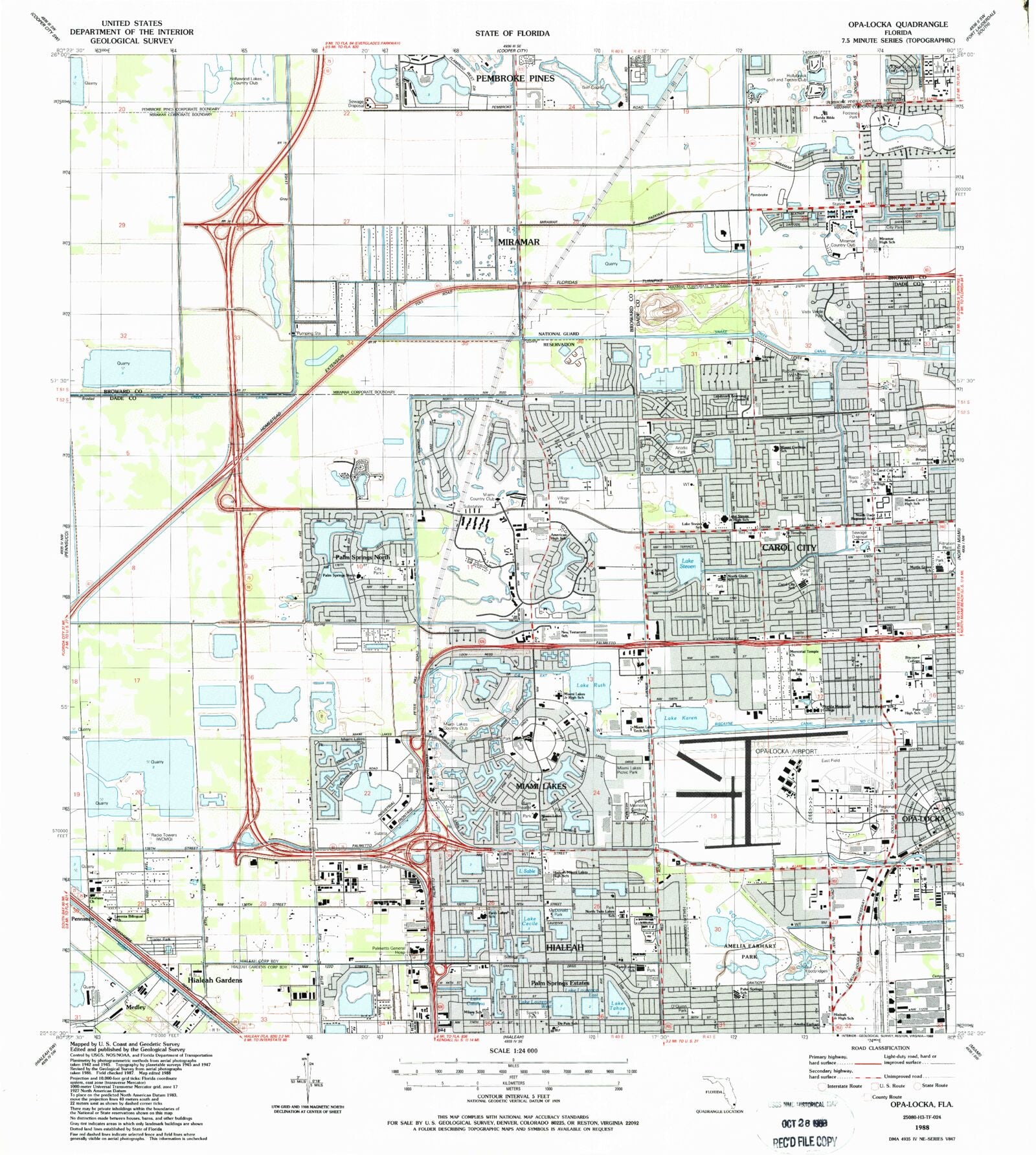 Classic USGS Opa-locka Florida 7.5'x7.5' Topo Map – MyTopo Map Store
