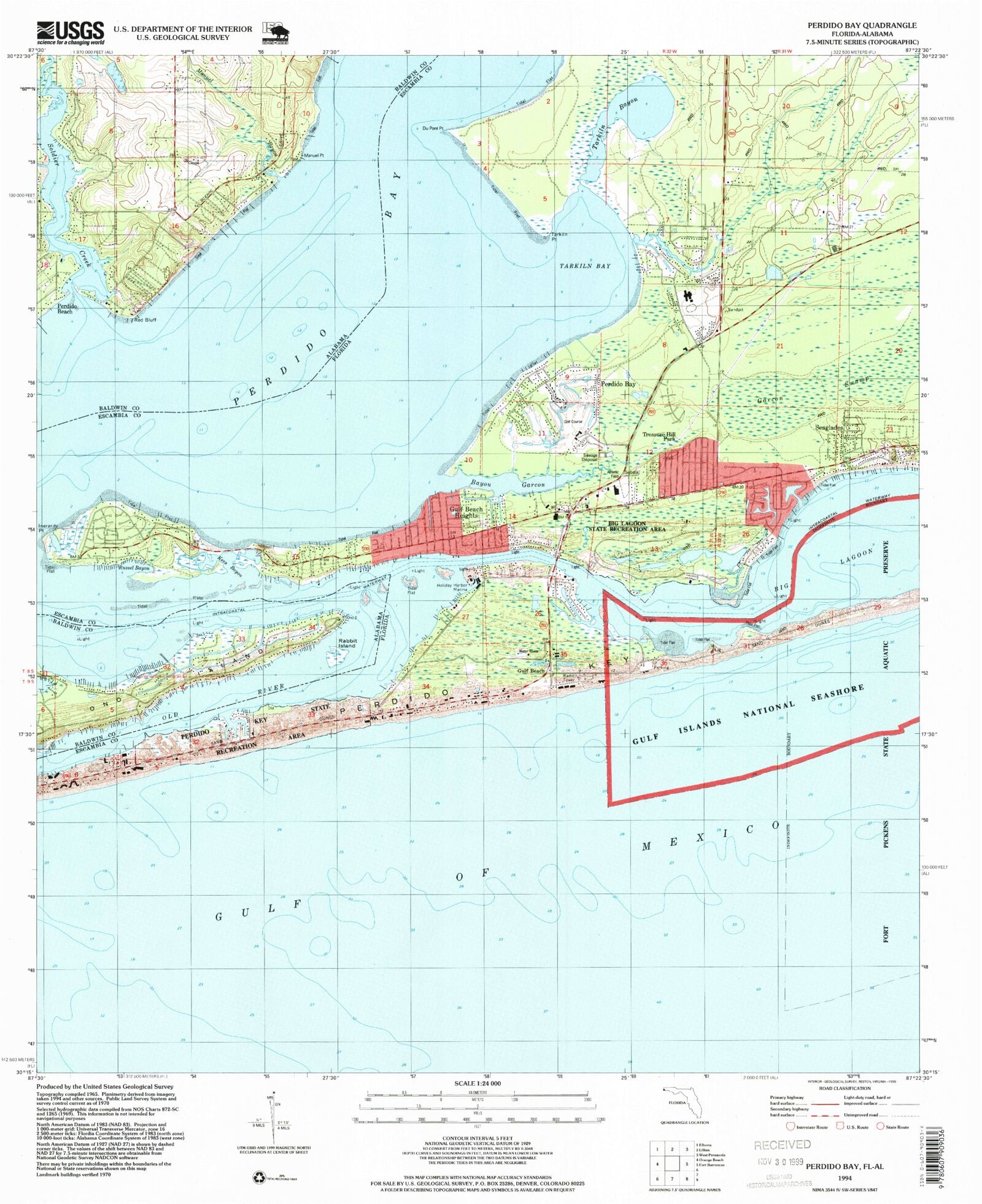 Classic USGS Perdido Bay Florida 7.5'x7.5' Topo Map – MyTopo Map Store