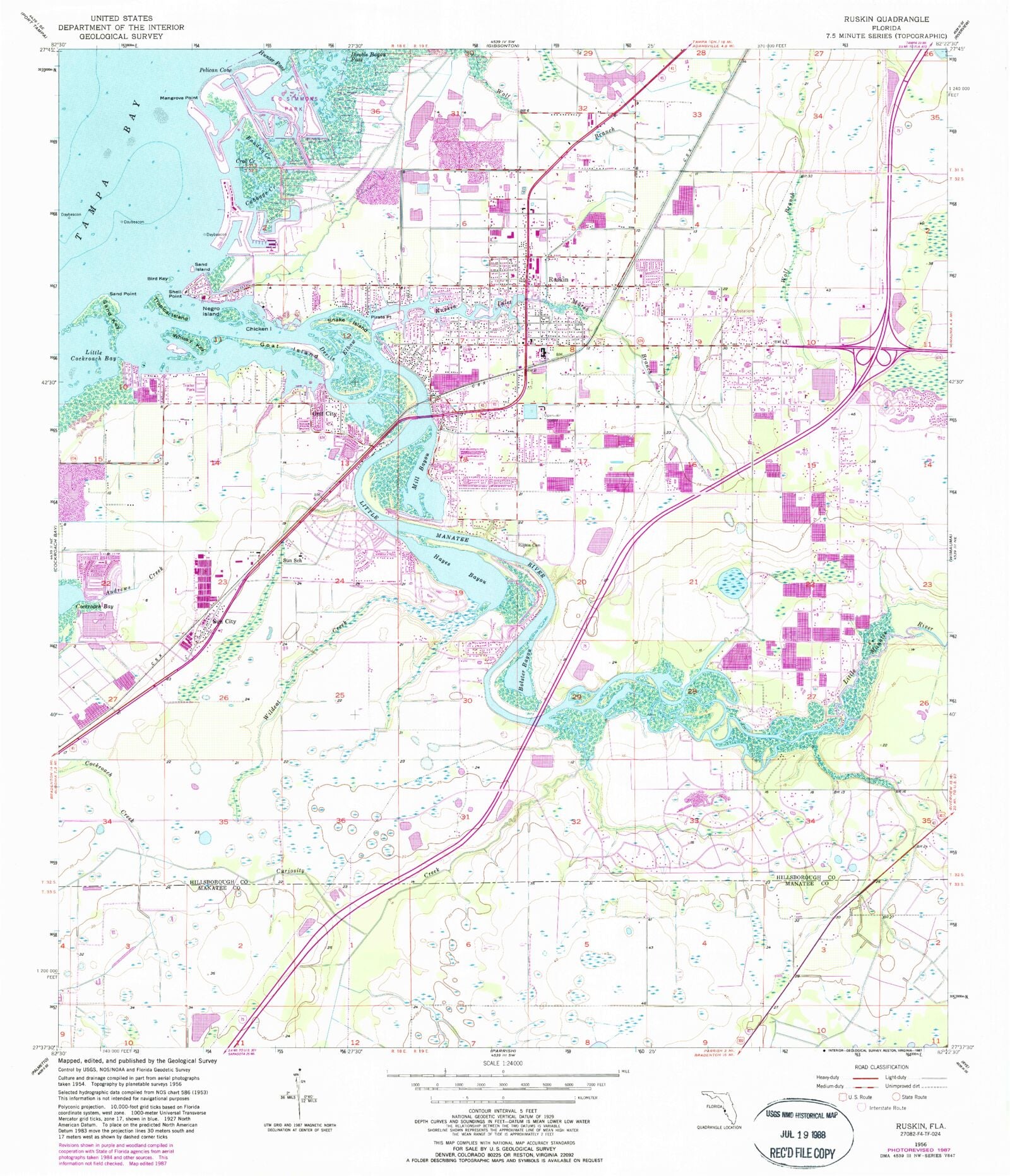 Classic USGS Ruskin Florida 7.5'x7.5' Topo Map – MyTopo Map Store