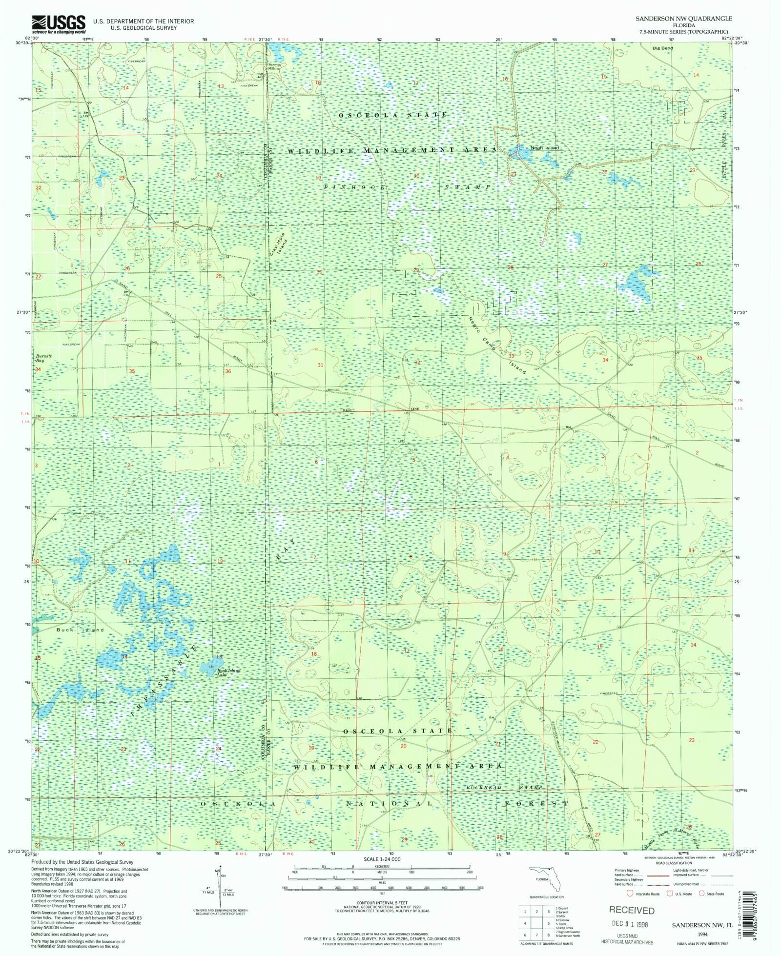 Classic USGS Sanderson NW Florida 7.5'x7.5' Topo Map – MyTopo Map Store