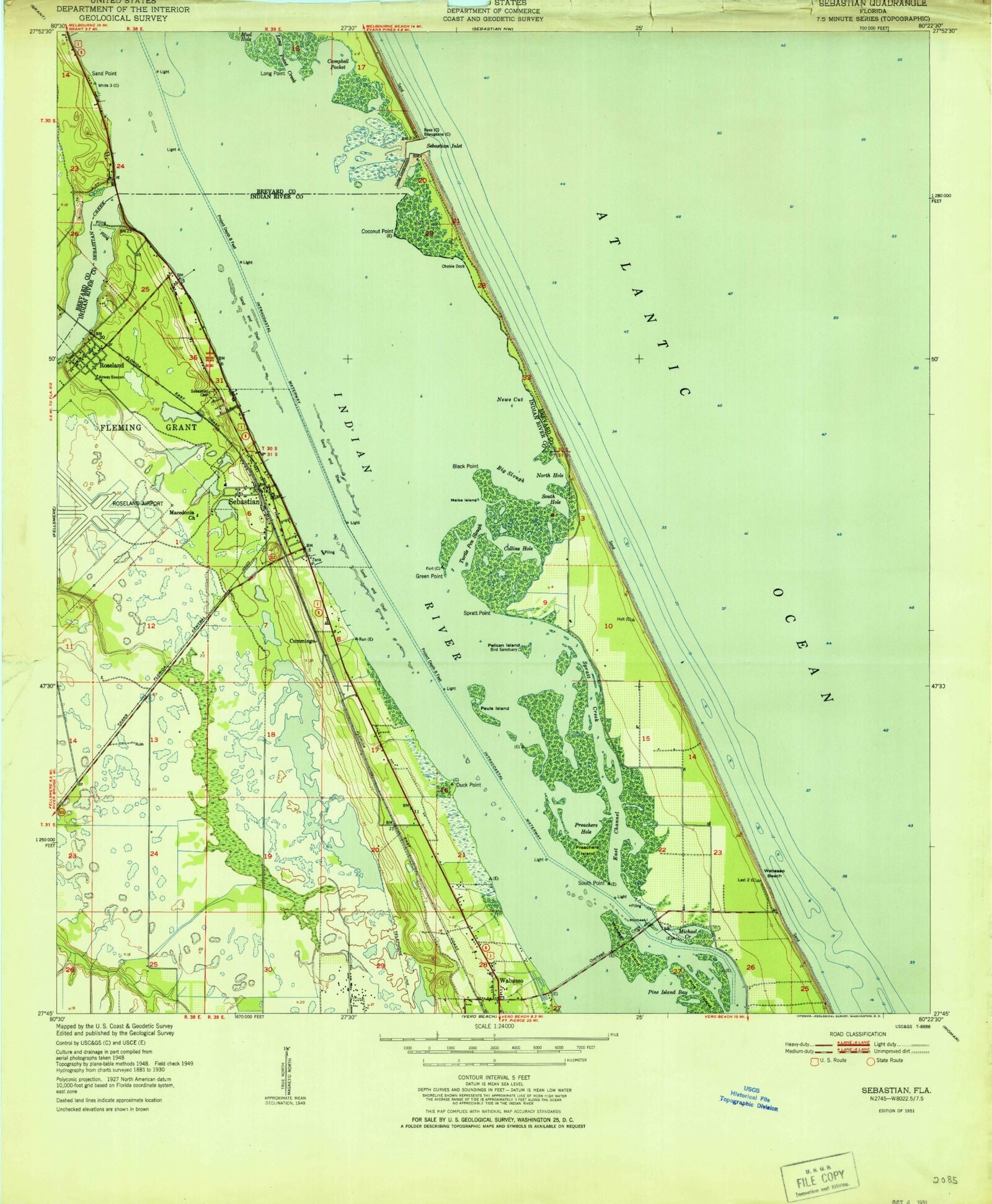 Classic USGS Sebastian Florida 7.5'x7.5' Topo Map – MyTopo Map Store