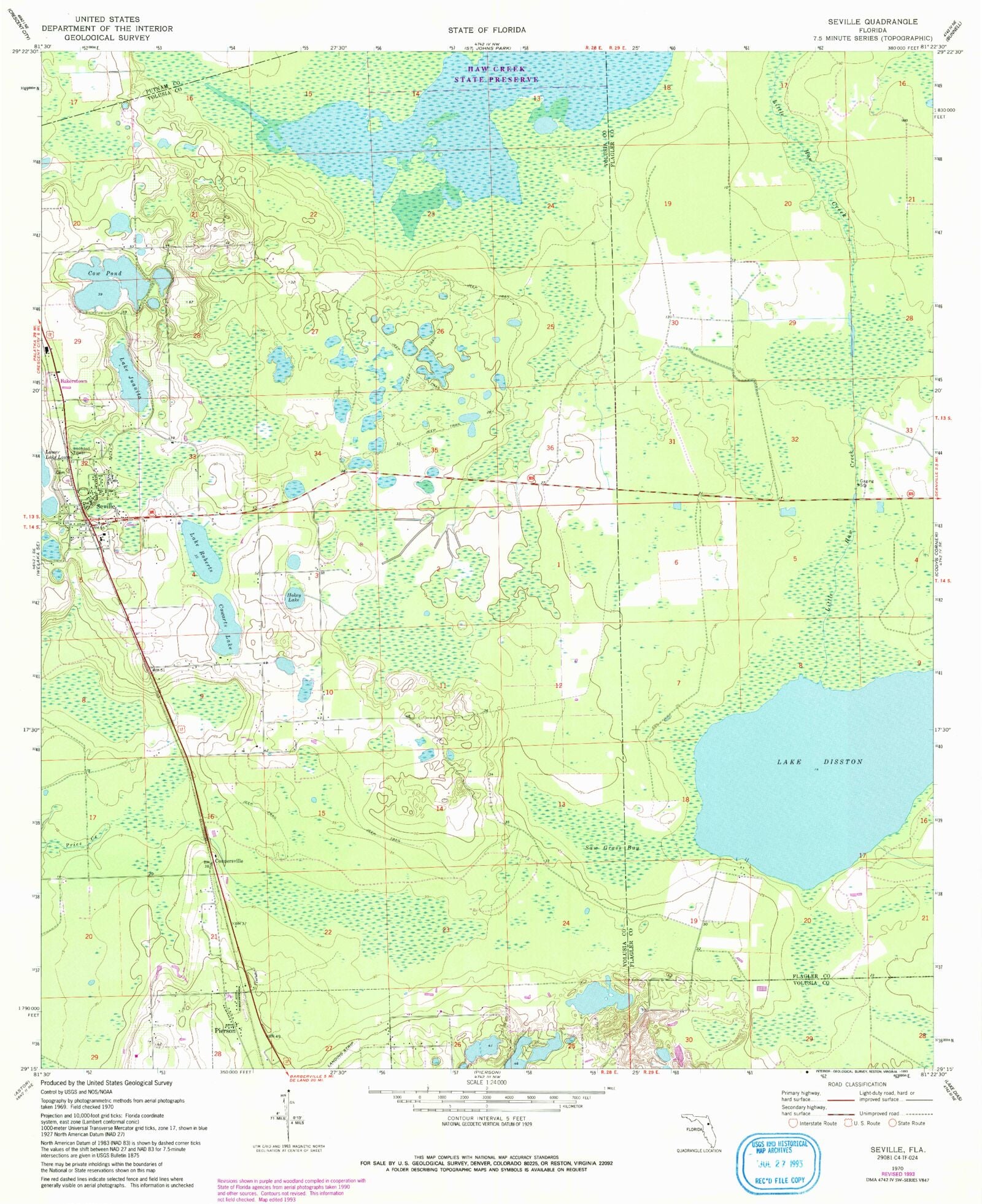 Classic USGS Seville Florida 7.5'x7.5' Topo Map – MyTopo Map Store