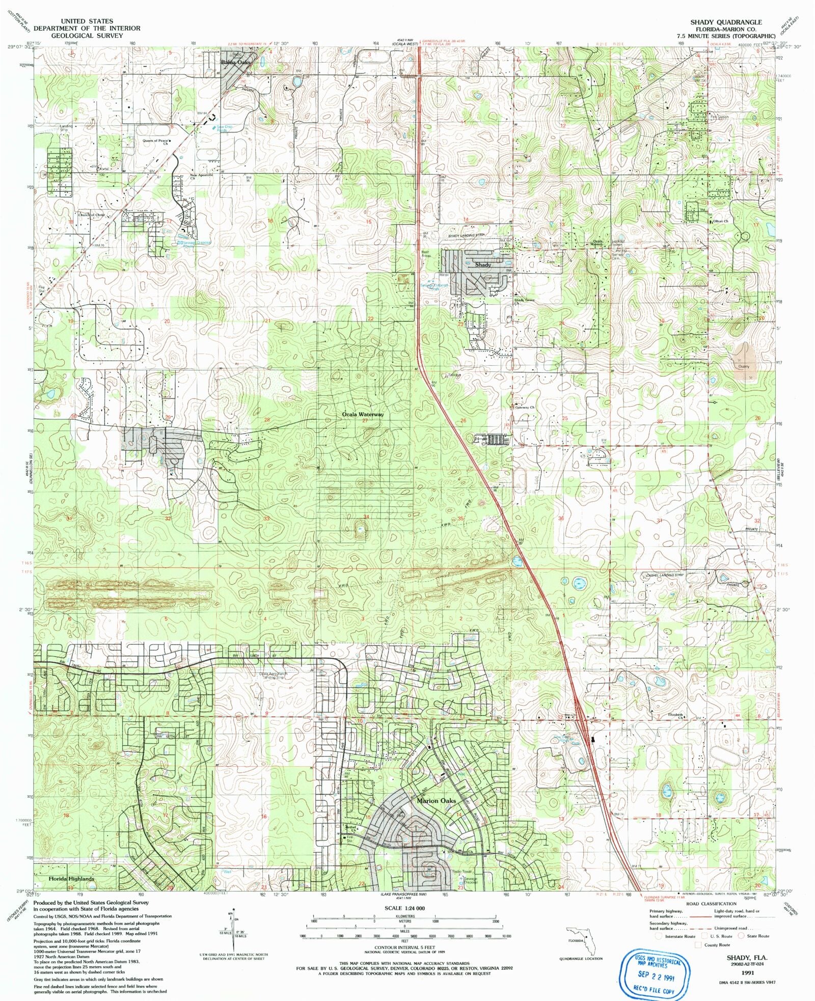 Classic USGS Shady Florida 7.5'x7.5' Topo Map – MyTopo Map Store