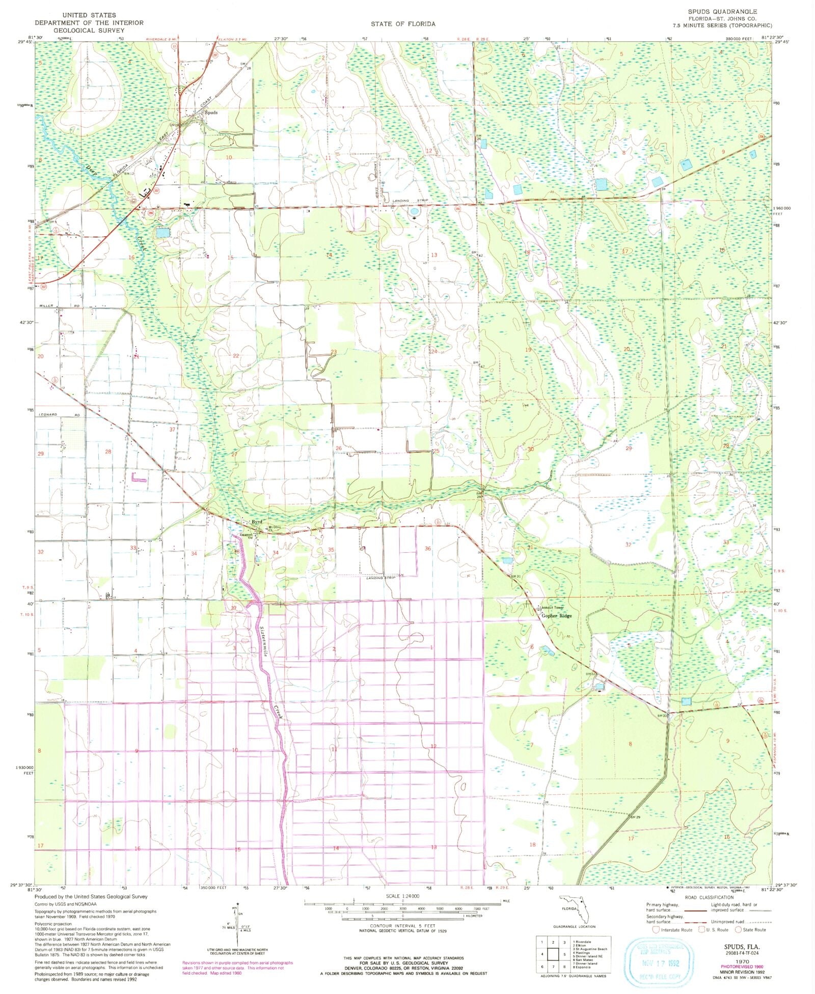 Classic USGS Spuds Florida 7.5'x7.5' Topo Map – MyTopo Map Store