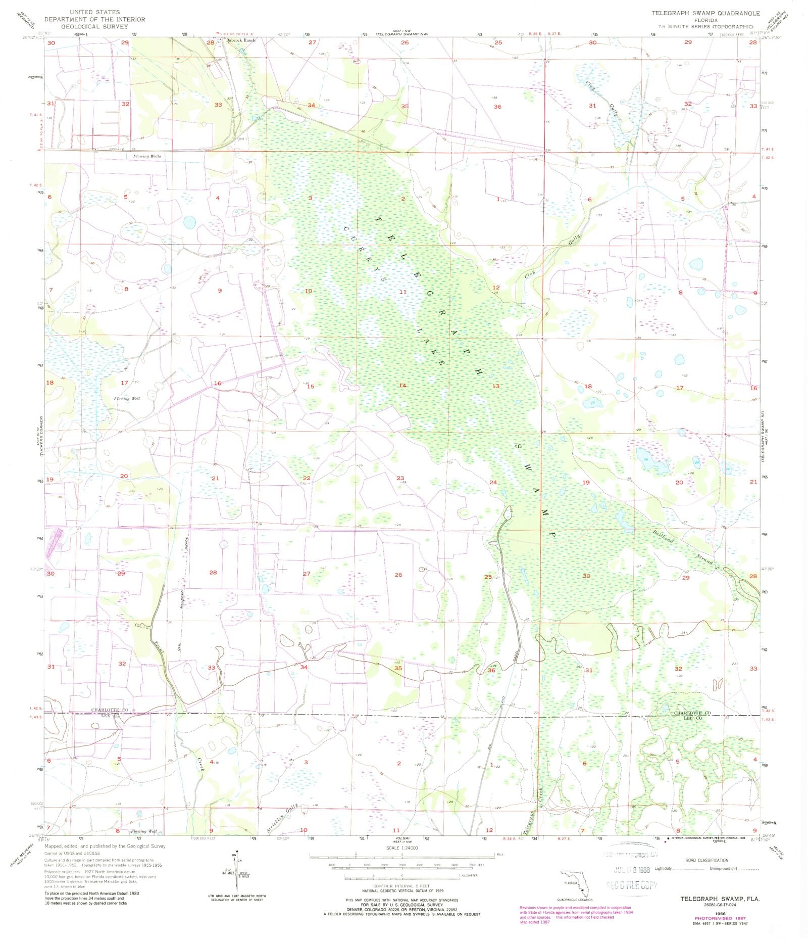 Classic USGS Telegraph Swamp Florida 7.5'x7.5' Topo Map – MyTopo Map Store