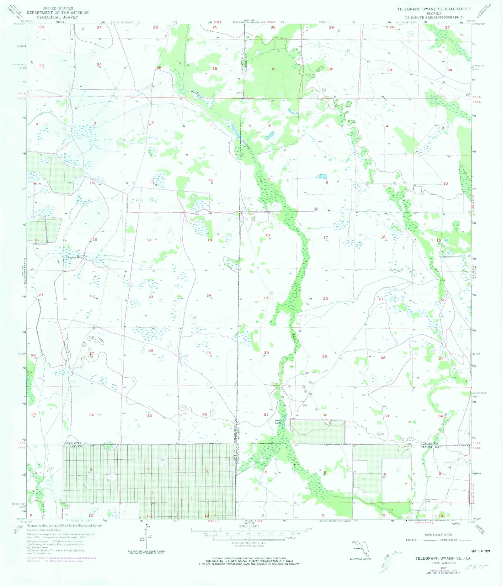 Classic USGS Telegraph Swamp SE Florida 7.5'x7.5' Topo Map – MyTopo Map ...