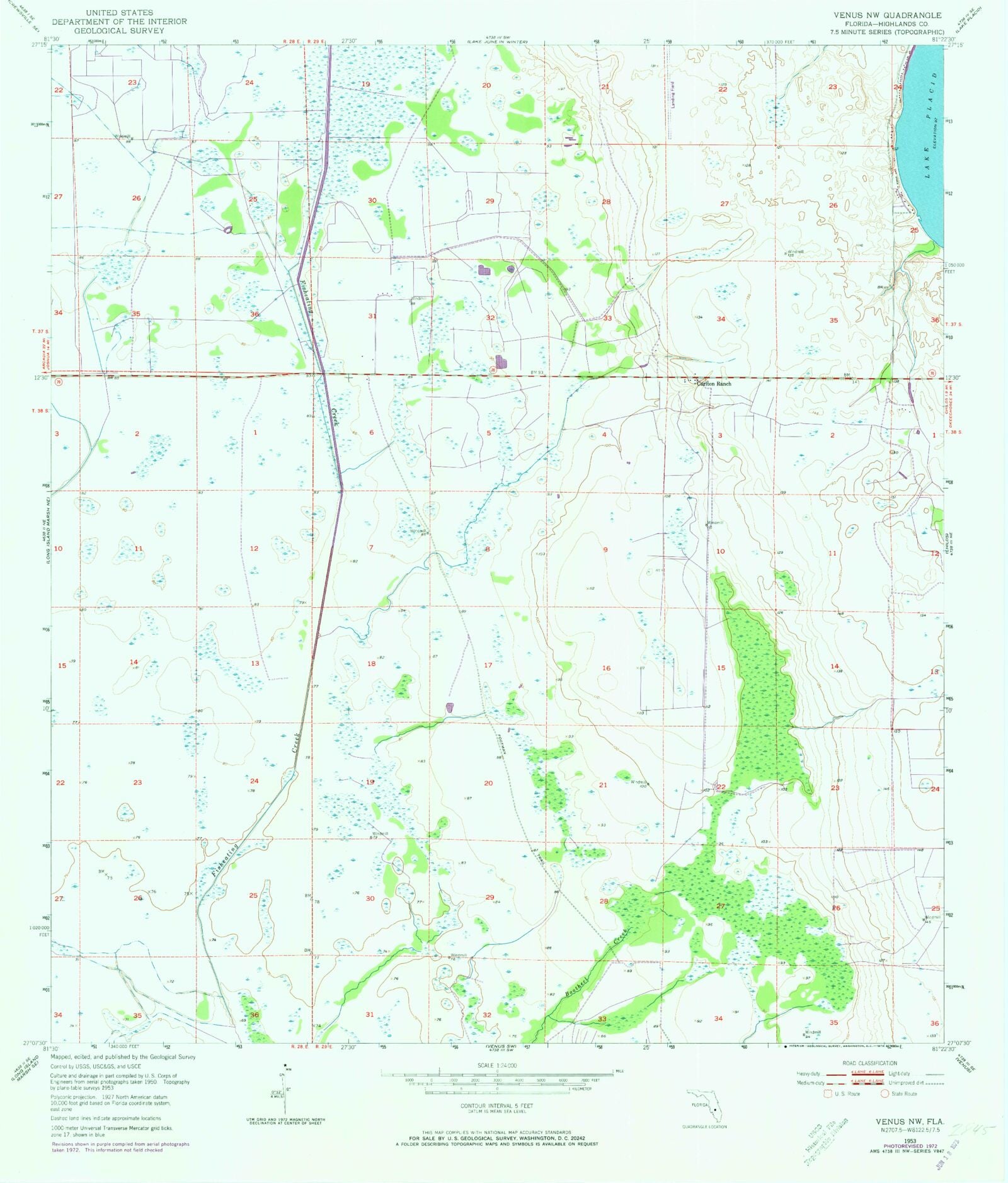 Classic USGS Venus NW Florida 7.5'x7.5' Topo Map – MyTopo Map Store