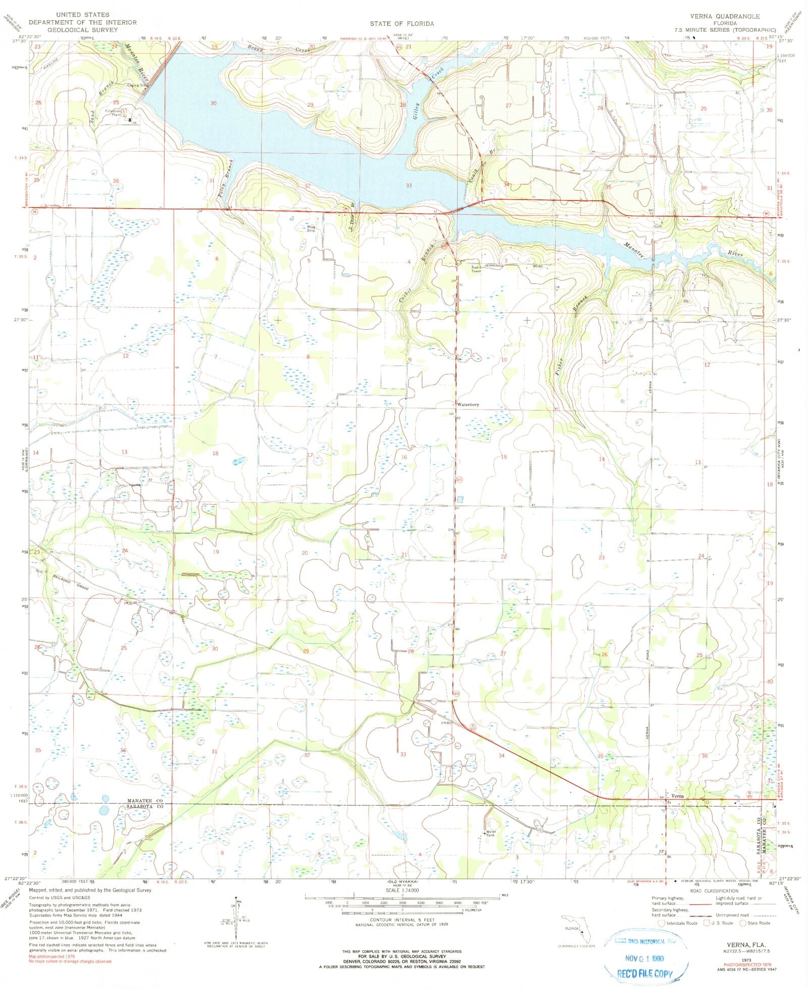 Classic USGS Verna Florida 7.5'x7.5' Topo Map – MyTopo Map Store