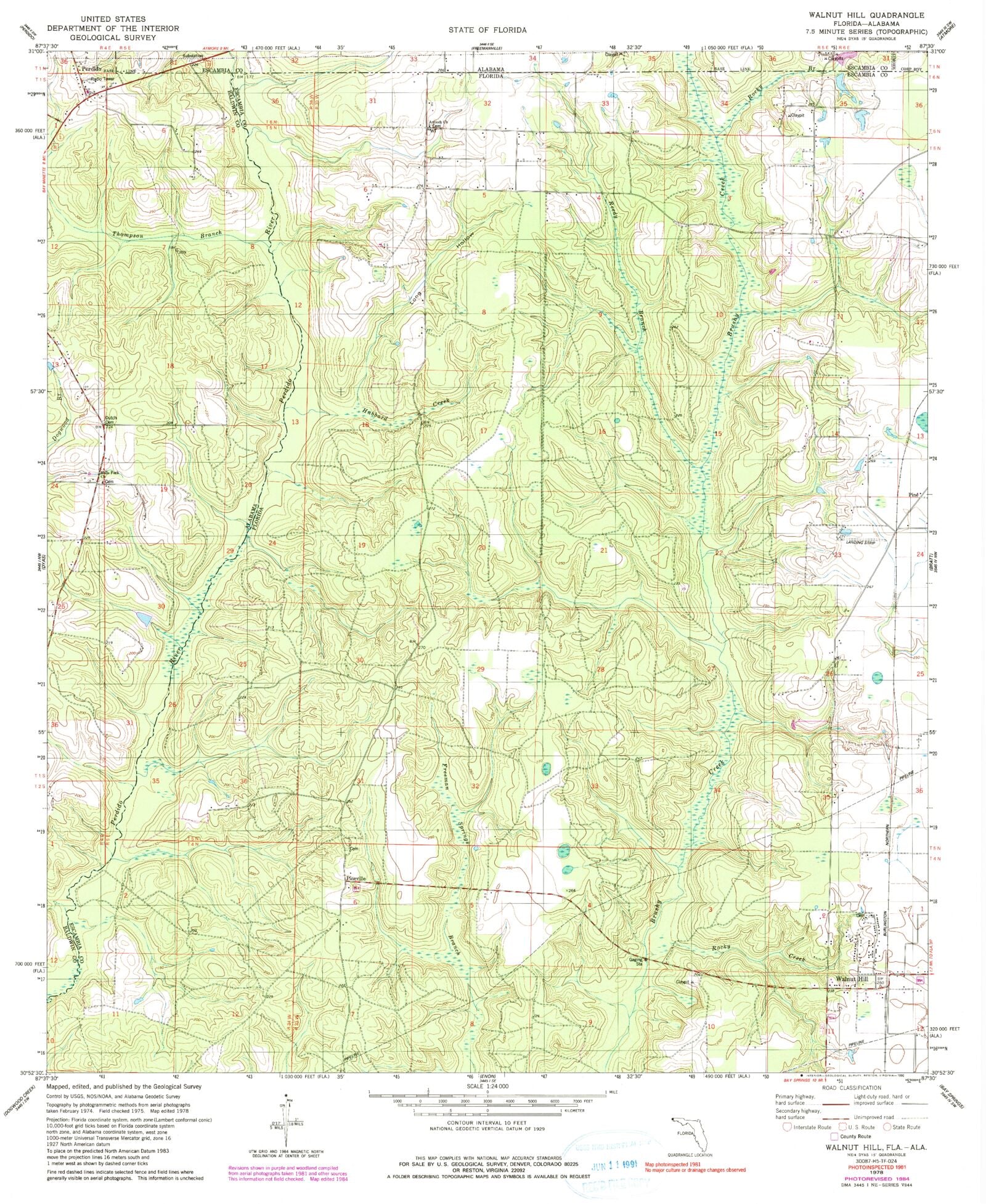 Classic USGS Walnut Hill Florida 7.5'x7.5' Topo Map – MyTopo Map Store
