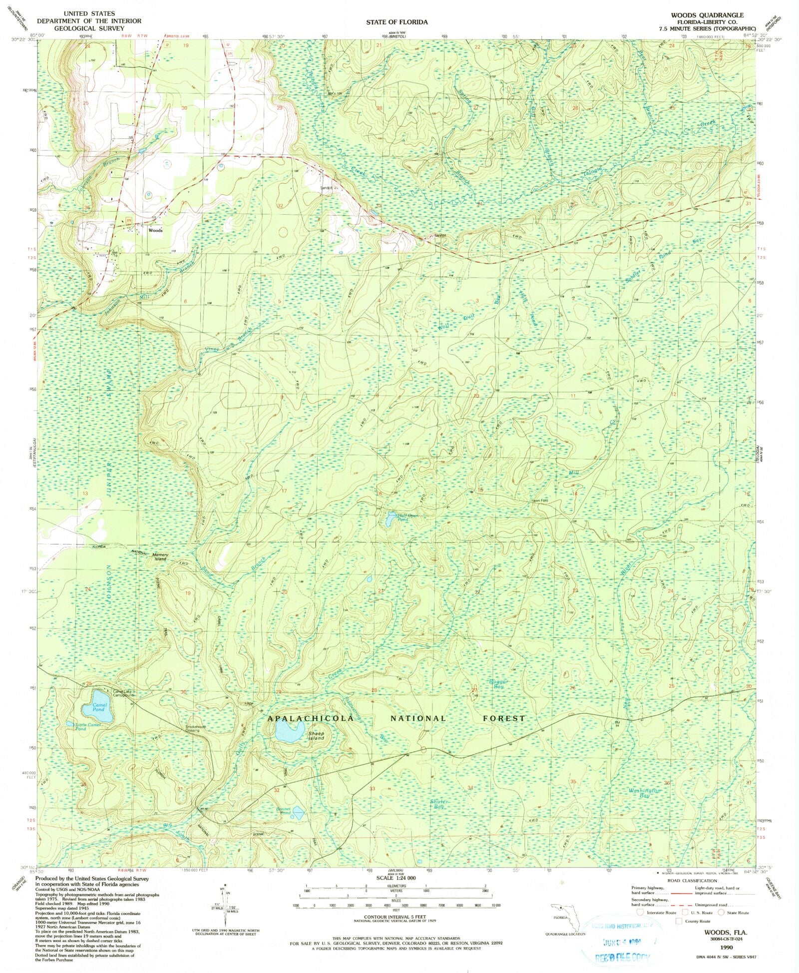 Classic USGS Woods Florida 7.5'x7.5' Topo Map – MyTopo Map Store