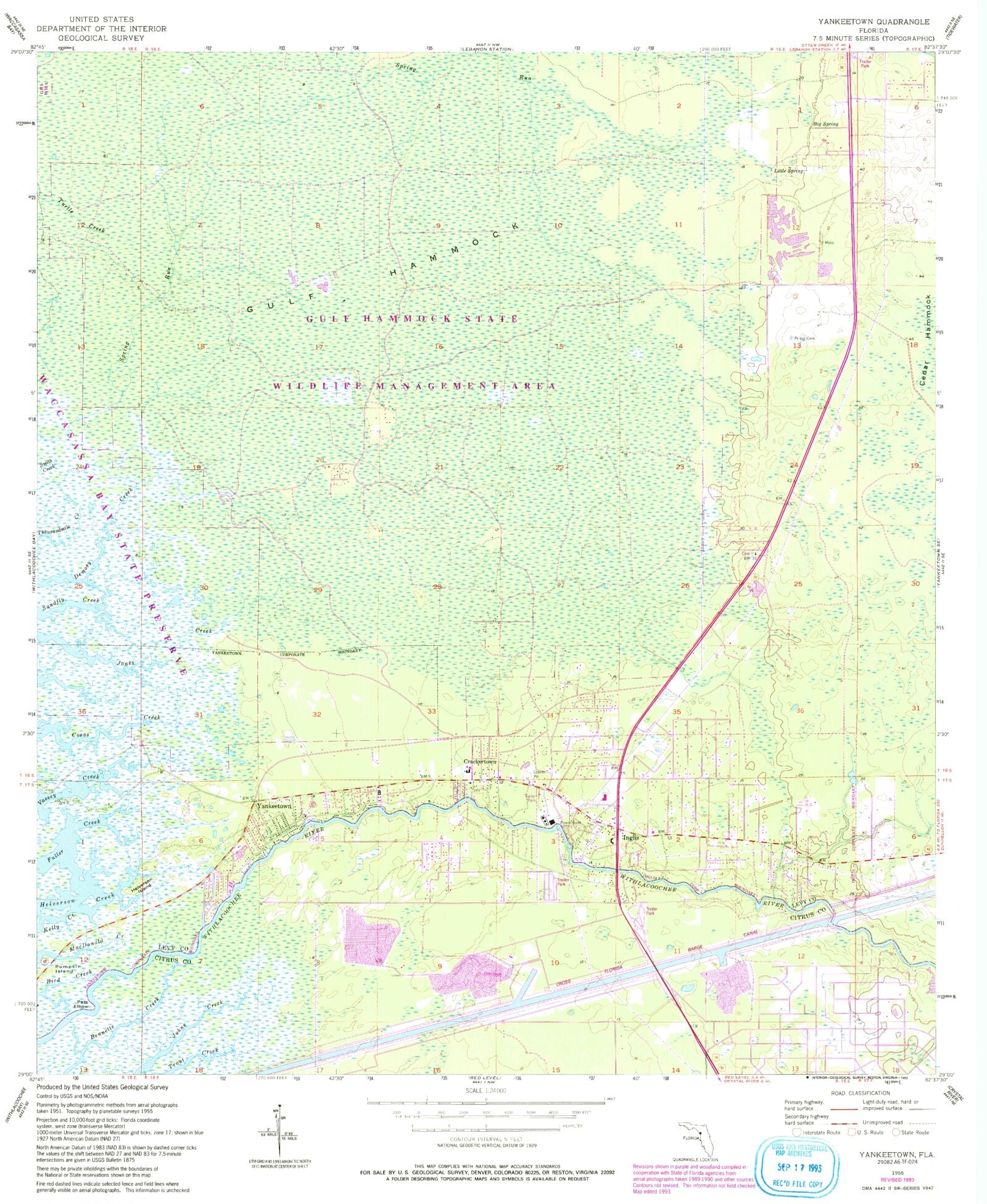 Classic USGS Yankeetown Florida 7.5'x7.5' Topo Map – MyTopo Map Store