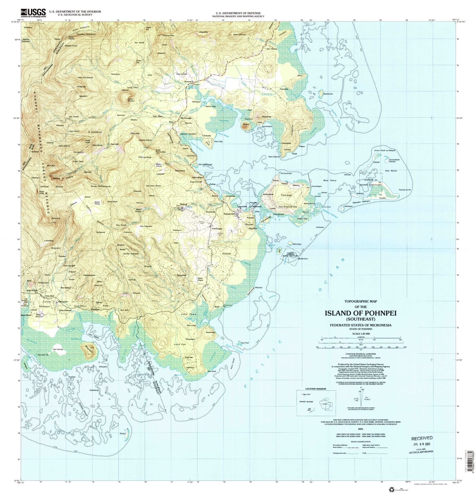 Classic USGS Island of Pohnpei (Southeast) Federated States of Microne ...