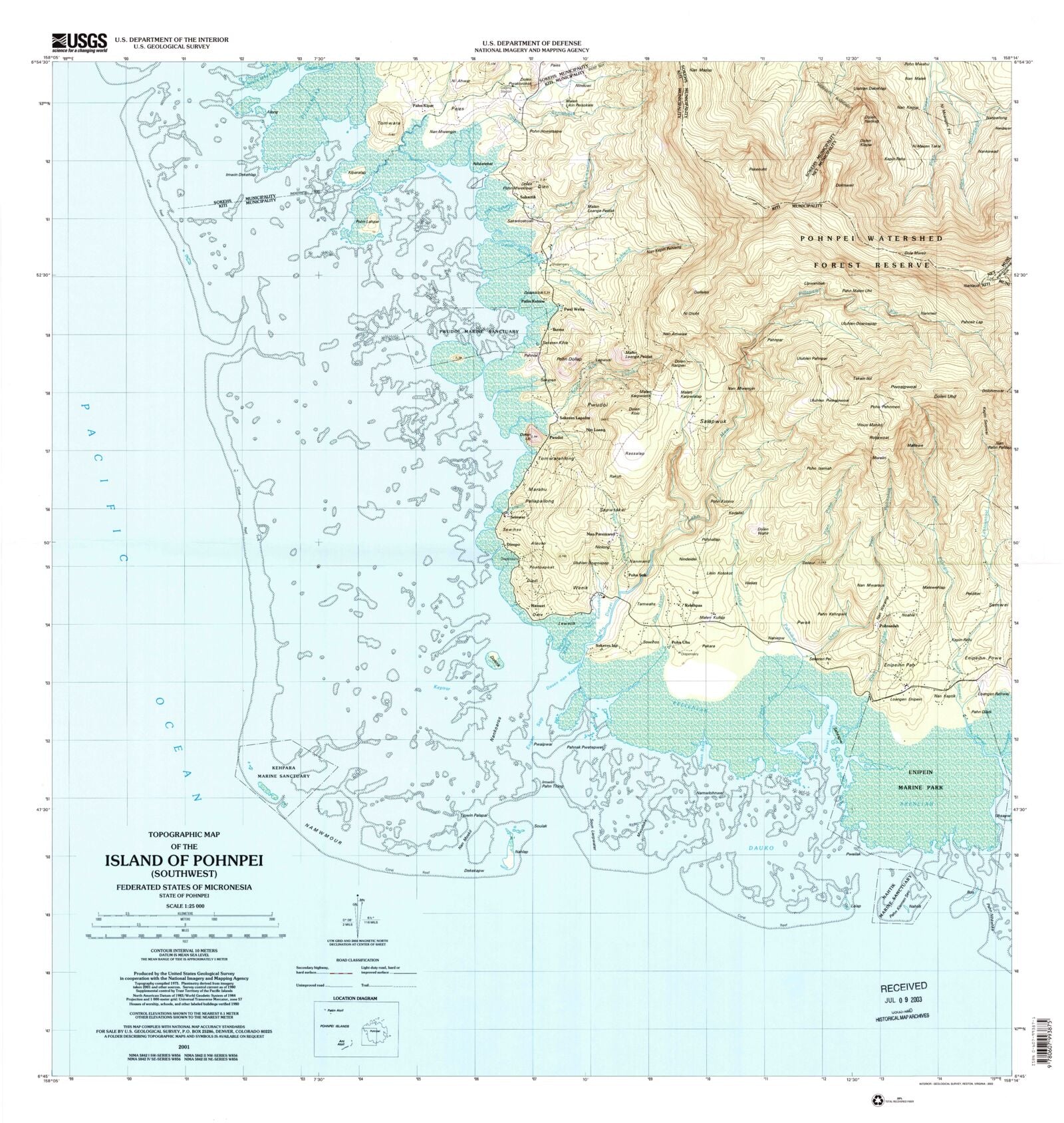 Classic USGS Island of Pohnpei (Southwest) Federated States of Microne ...